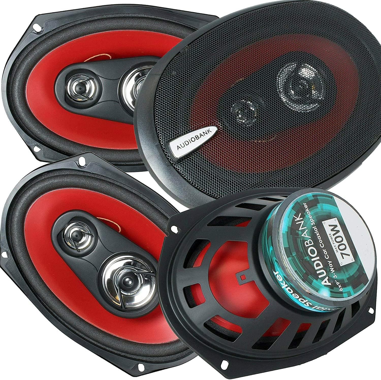 Amazon.com: Pair of Audiobank 6.5" 400 Watt 3-Way Red Car Audio Stereo ...