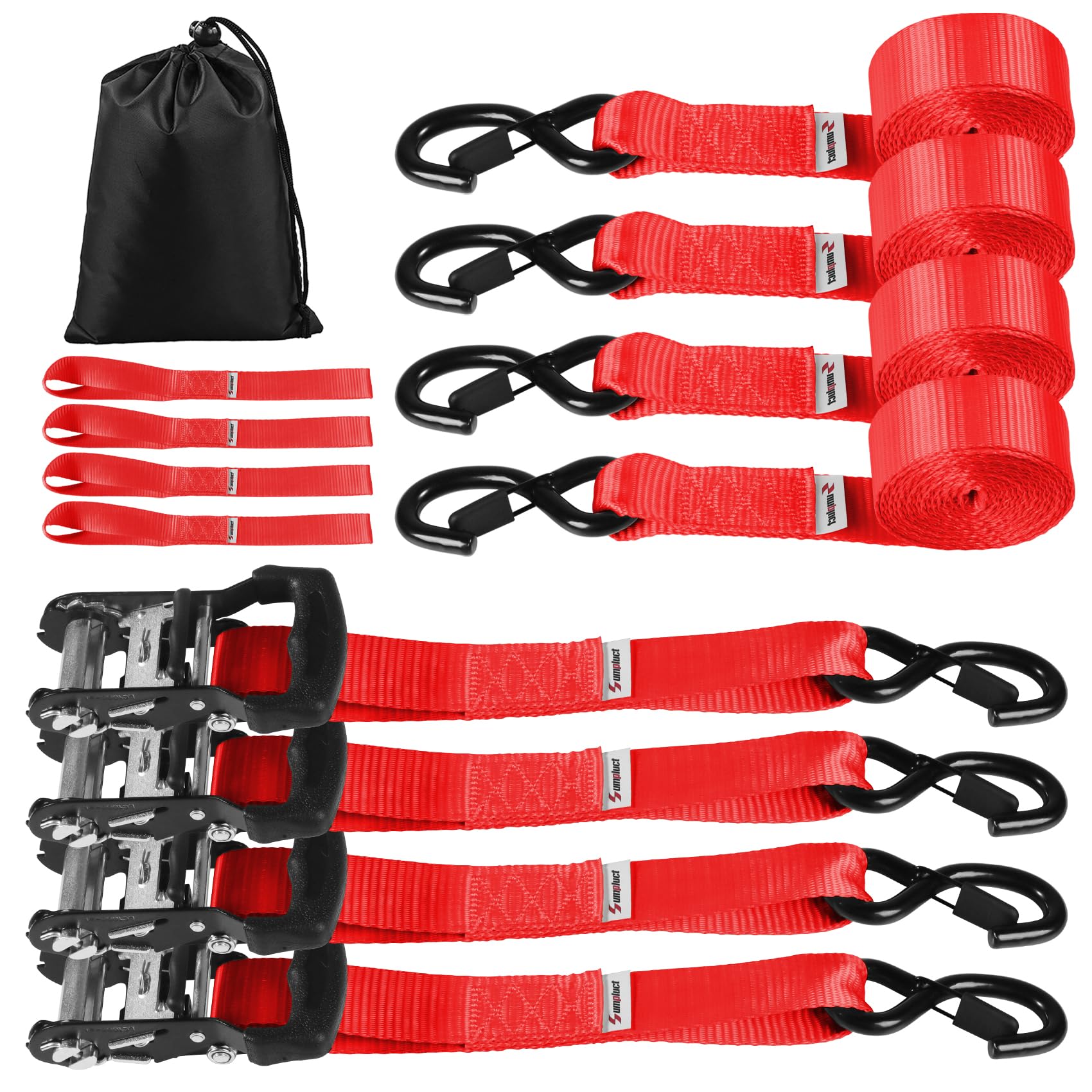 Snapklik.com : Heavy Duty Ratchet Straps For Trucks 4 PK 4400 LB 1.5 ...
