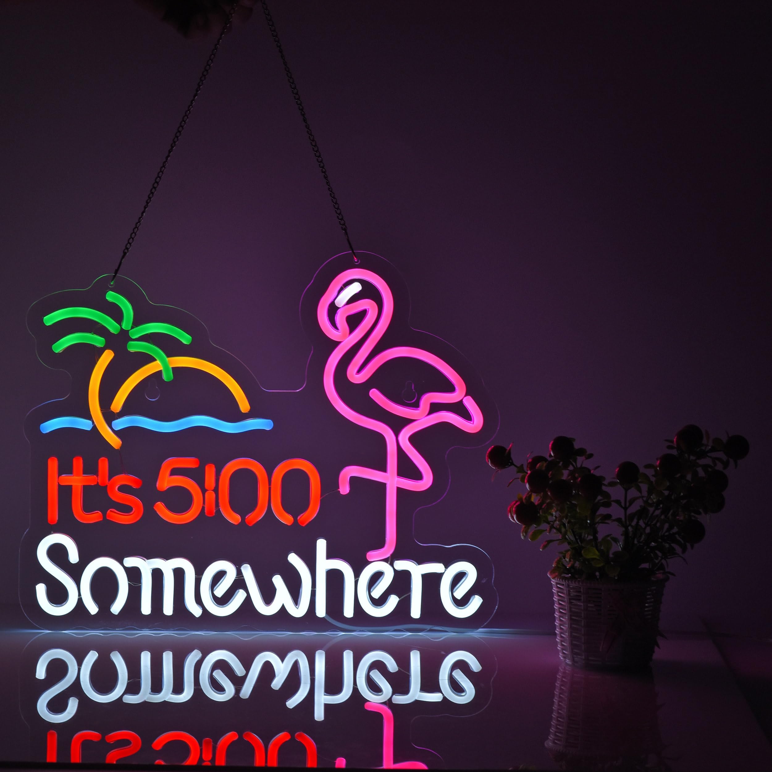 Amazon.com: Qunclay It's 5: 00 Somewhere Sign Lighted Decorations LED Parrot Wall Decor Bar ...