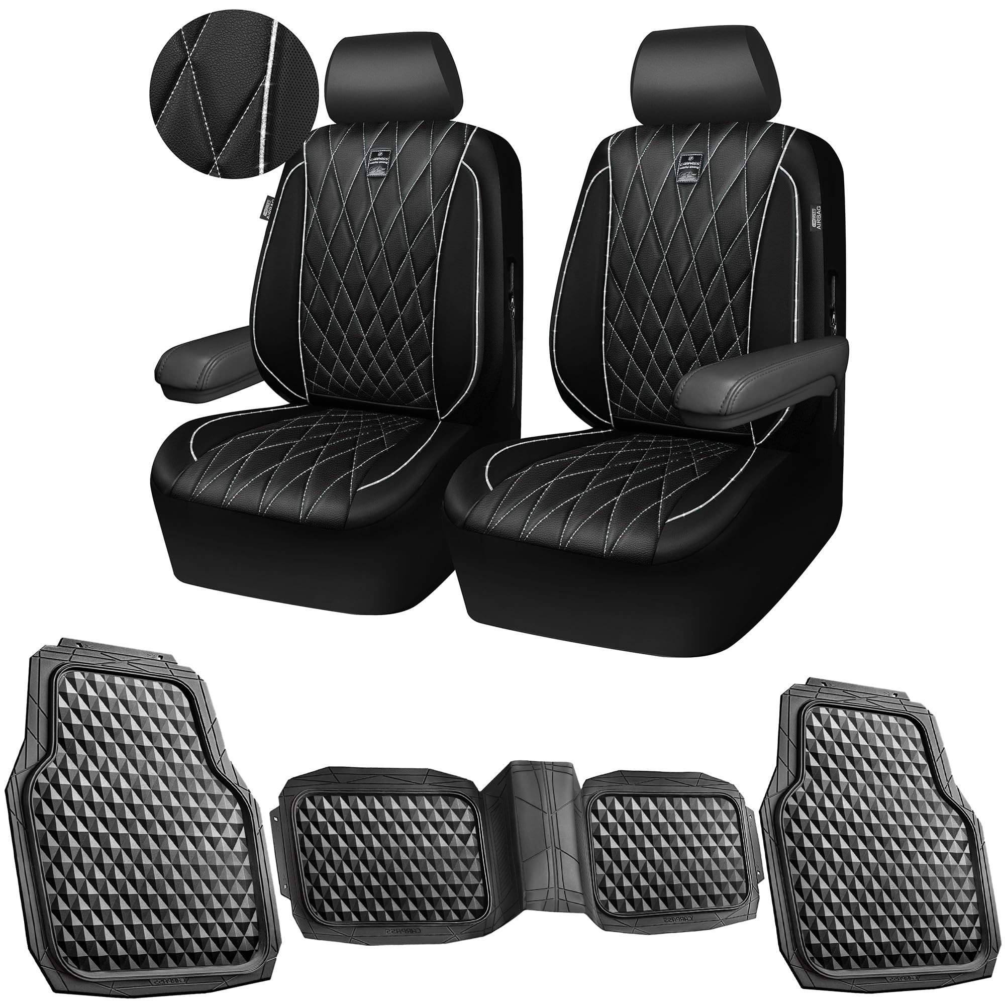 CAR PASS Piping Luxury Leather Two Front Car Seat Covers & Heavy Duty ...
