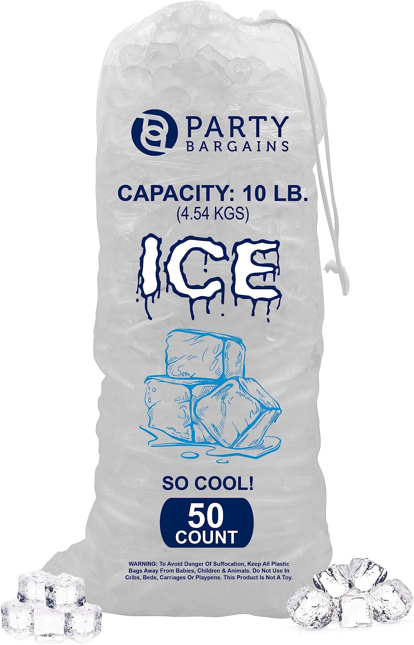 Amazon.com: Plastic Ice Bags with Drawstring 10 LB 100 Pack by Marcel ...