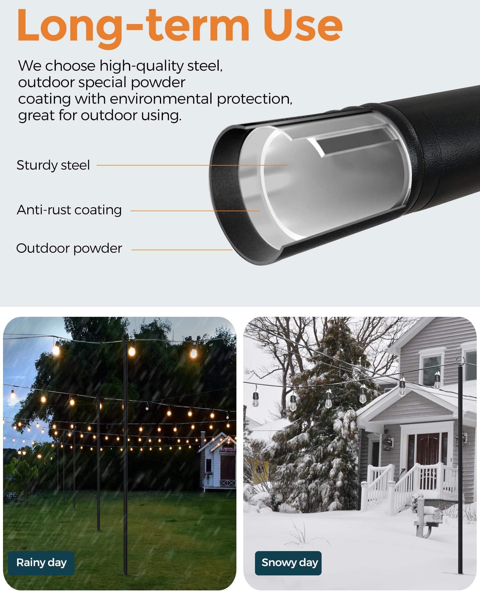 LAND·VOI Metal String Light Poles for Outside Hanging - Backyard ...