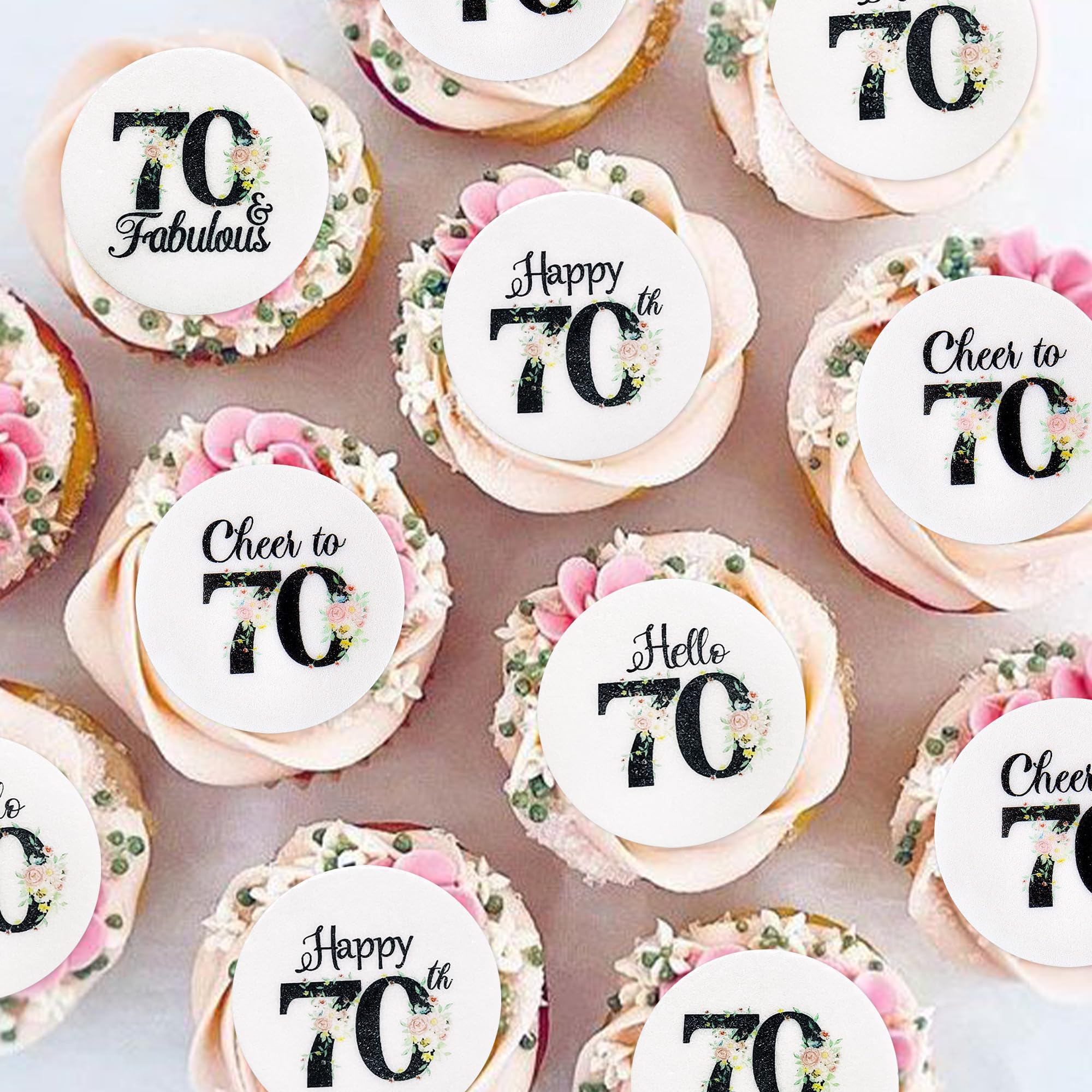 Amazon.com: 40 Pack Edible 70th Birthday Cupcake Toppers Edible ...