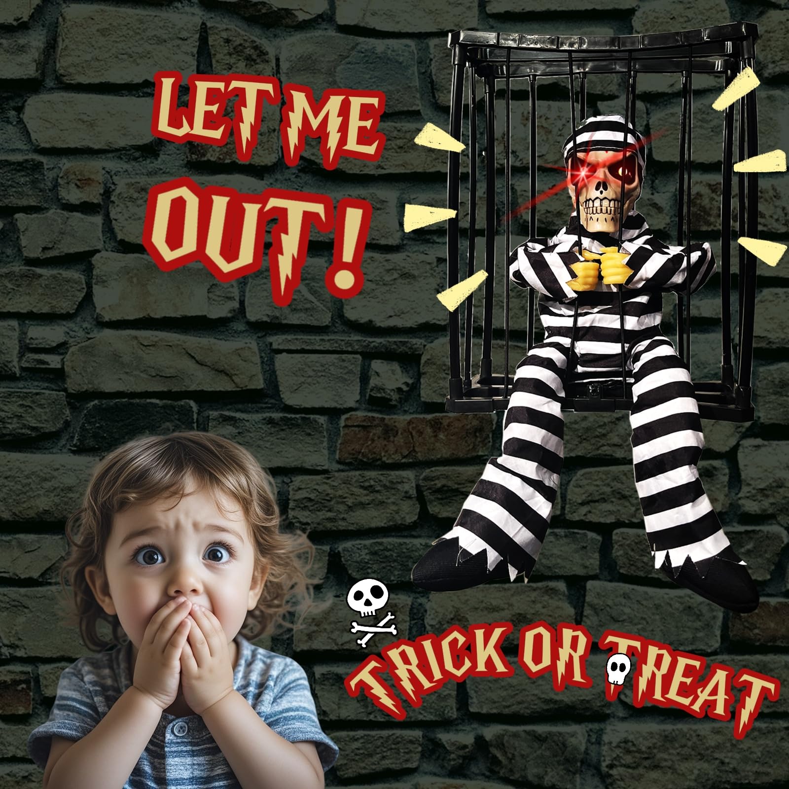 Amazon.com: Lighted Prisoner in Cage Halloween Hanging Decoration ...