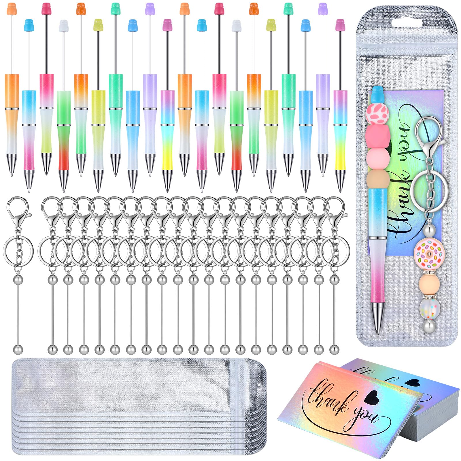 Amazon.com : Yeaqee 80 Pcs Beadable Pen Beadable Keychain Bars ...