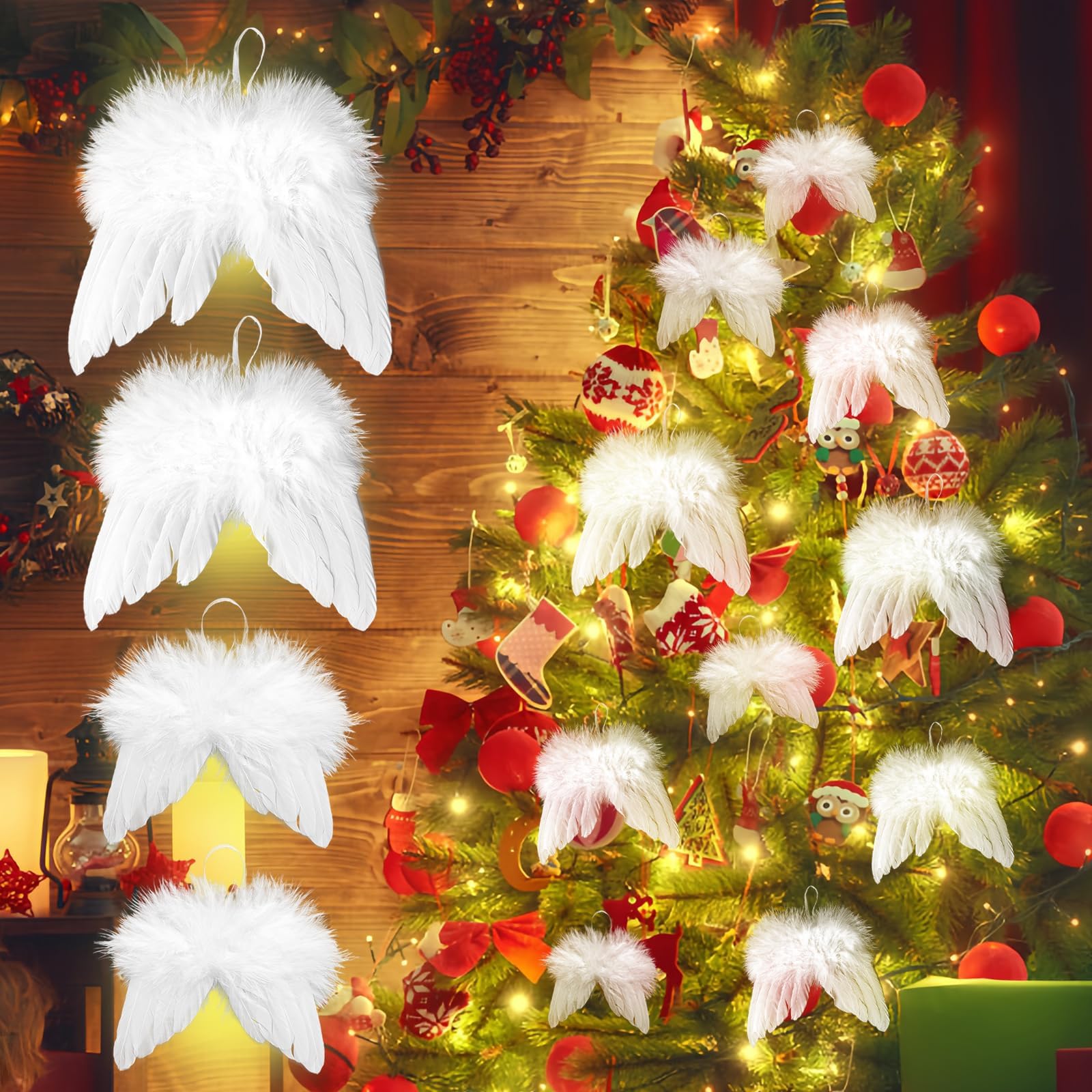 Amazon.com: 16 Pcs Angel Wings Ornament Christmas Feather Hanging Decor ...