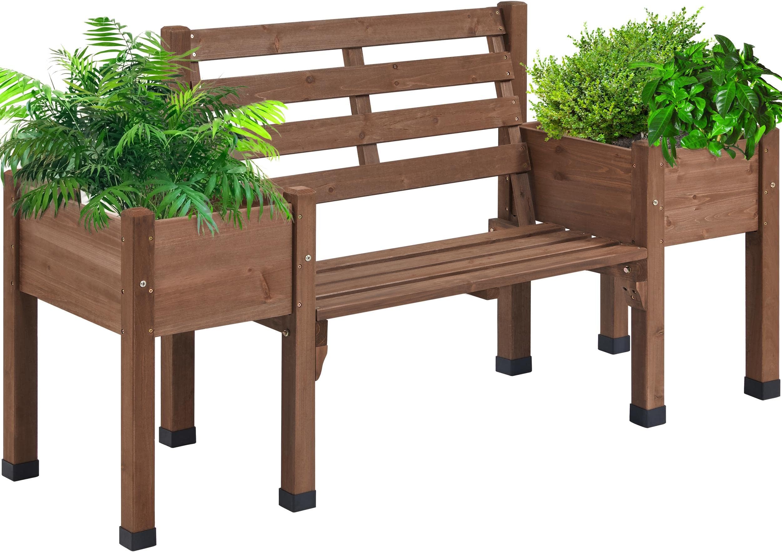 Yaheetech Solid Wood Double-bench Indoor/Outdoor, Garden Bench with 2 ...