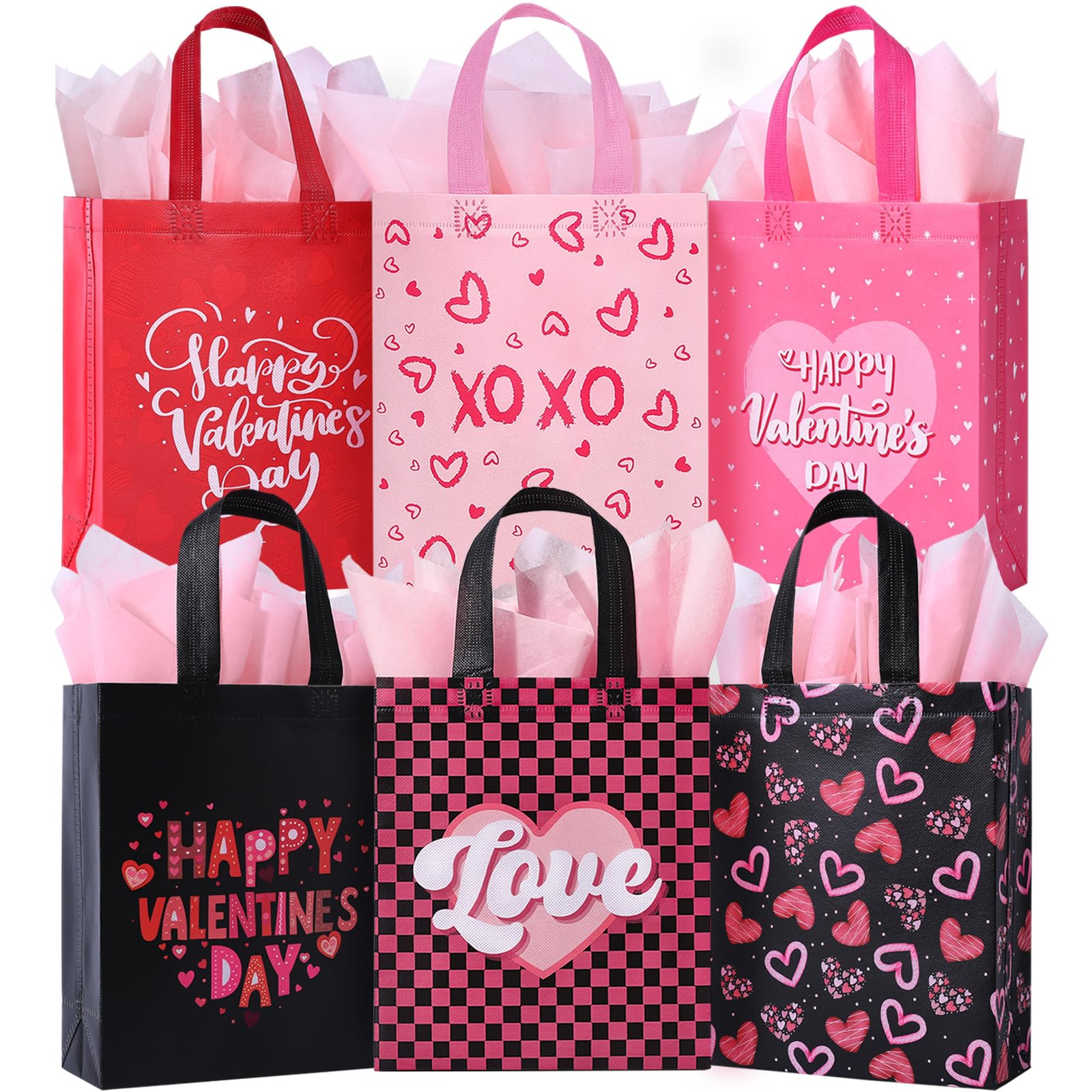 Amazon.com: 24 Pcs Valentine Gift Bags with Tissue Paper,Reusable ...
