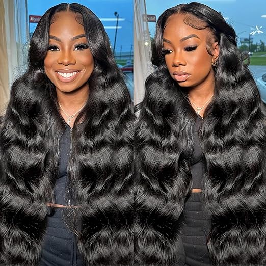 Amazon.com : 32 Inch Body Wave Lace Front Wigs Human Hair Pre Plucked ...