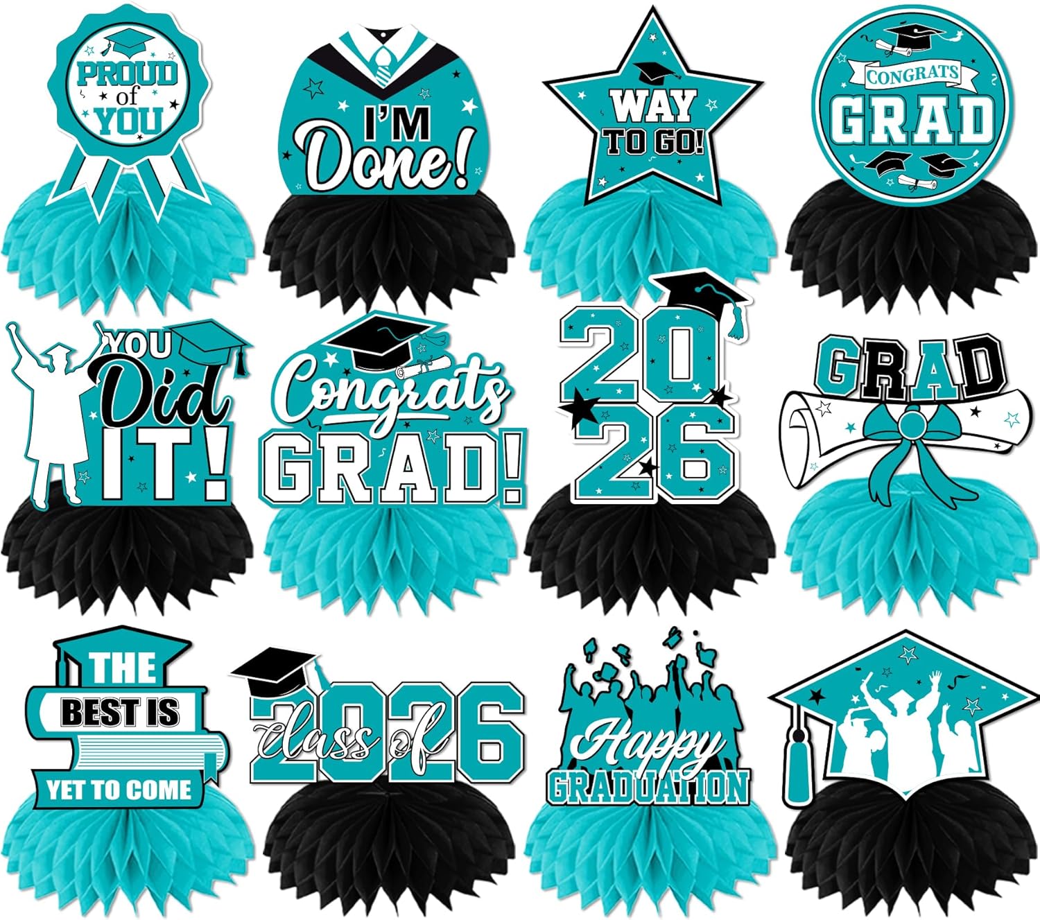 Amazon.com: Teal Graduation Decorations Class Of 2026 Honeycomb ...