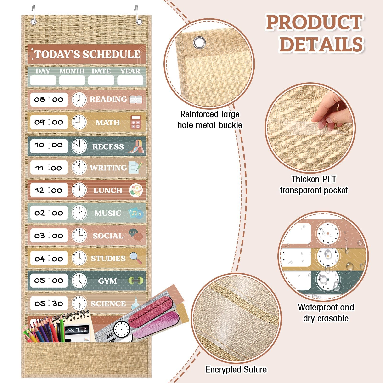 Snapklik.com : Pasimy Burlap Daily Schedule Pocket Chart