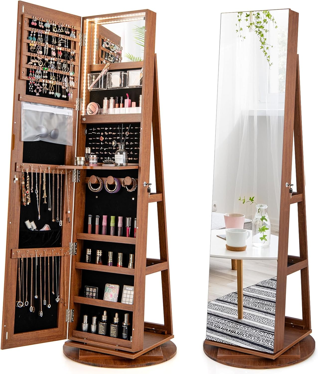 Amazon.com: HAPPYGRILL 360° Jewelry Armoire w/Full Length Mirror ...