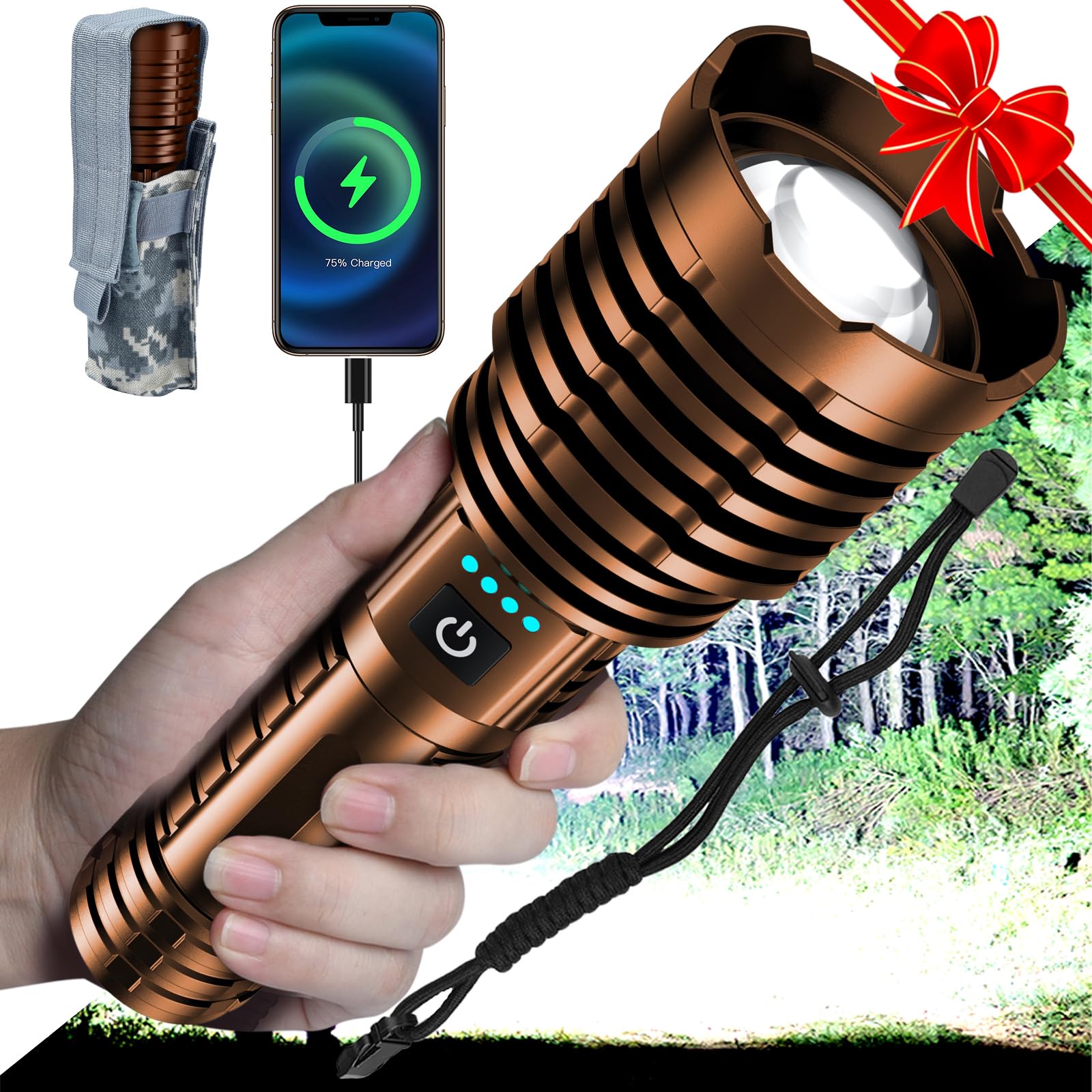 Super Bright LED Flashlight 1800000 High Lumens, Rechargeable Handheld ...