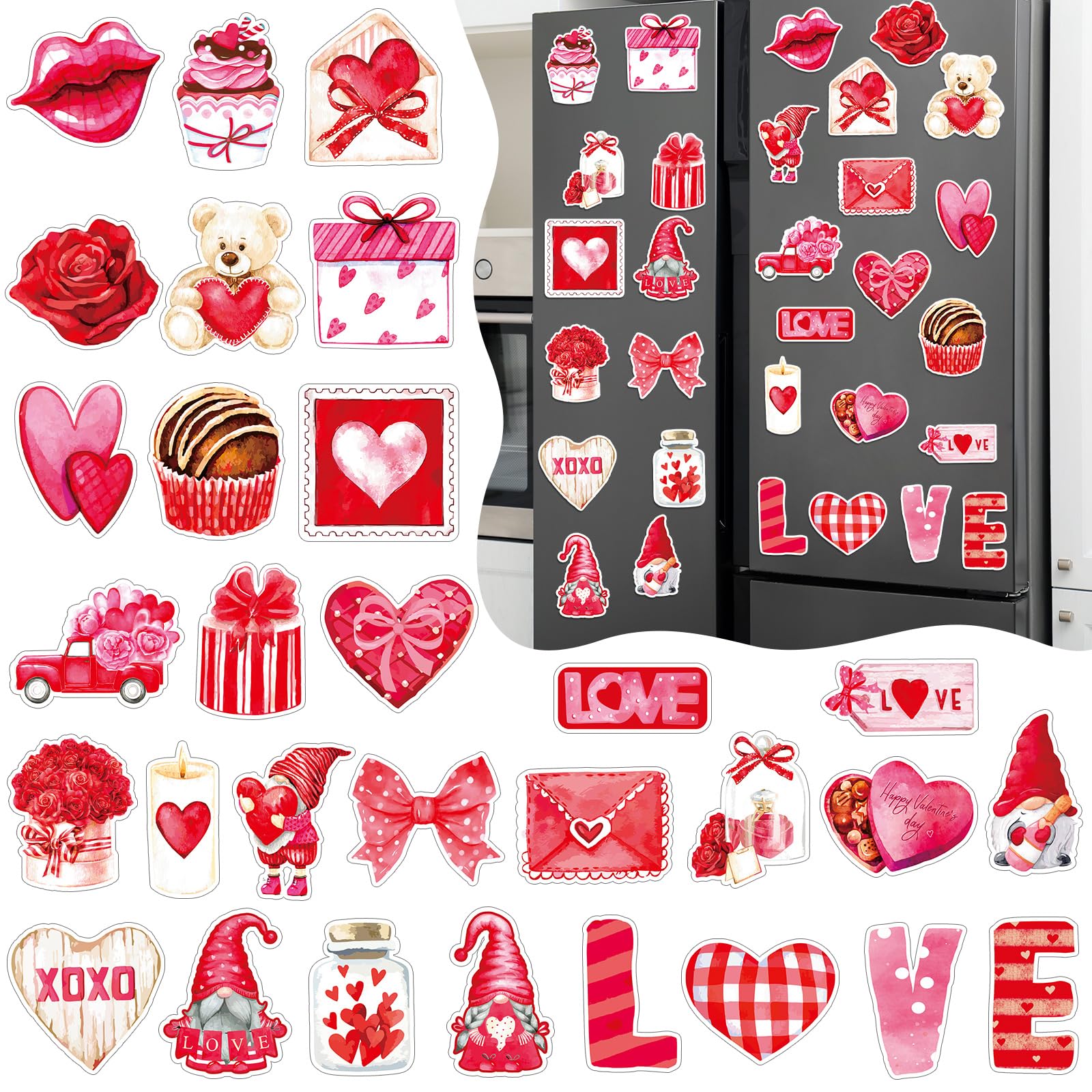 Amazon.com: 30 Pcs Valentine's Day Refrigerator Magnets Heart Love ...