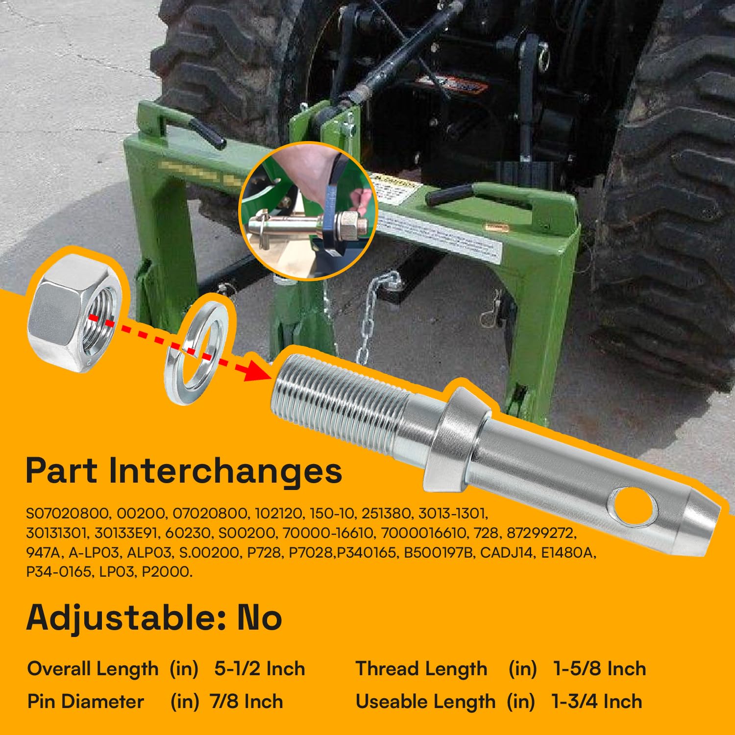 Snapklik.com : Upgraded S07020800 Cat 1 Draw Pin Hitch Tractor Pins