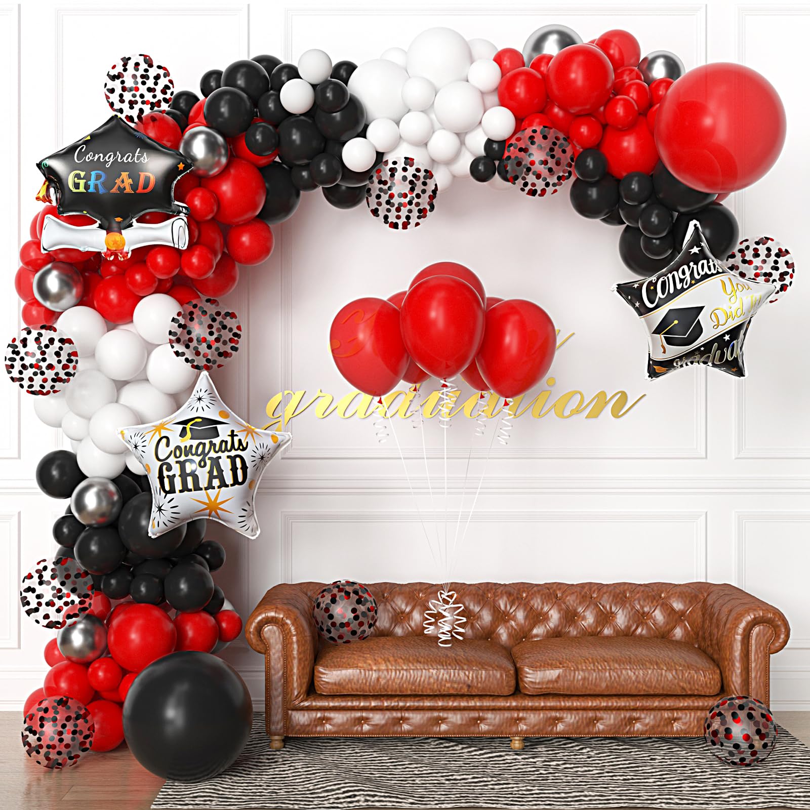 Snapklik.com : Graduation Balloon Garland Arch Kit Red Black White ...