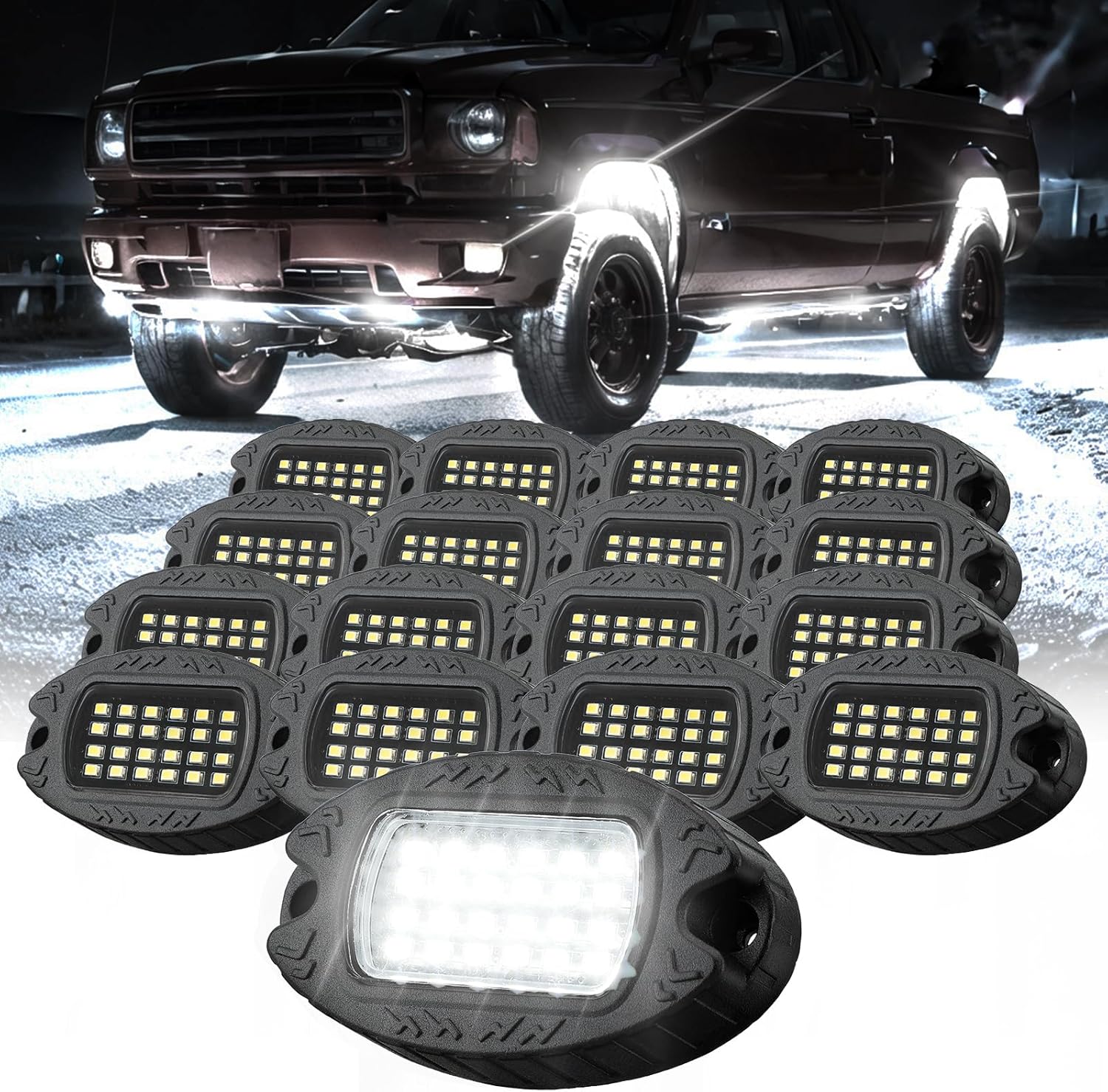 Amazon.com: 16 Pods White Rock Lights with Wiring Harness, Waterproof ...