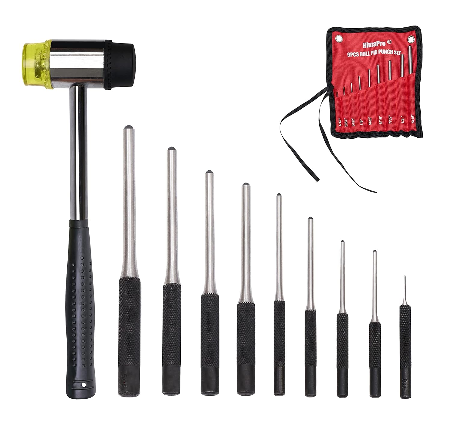 HimaPro® 9PCs Roll Pin Punch Set with Hammer and Storage Pouch ...
