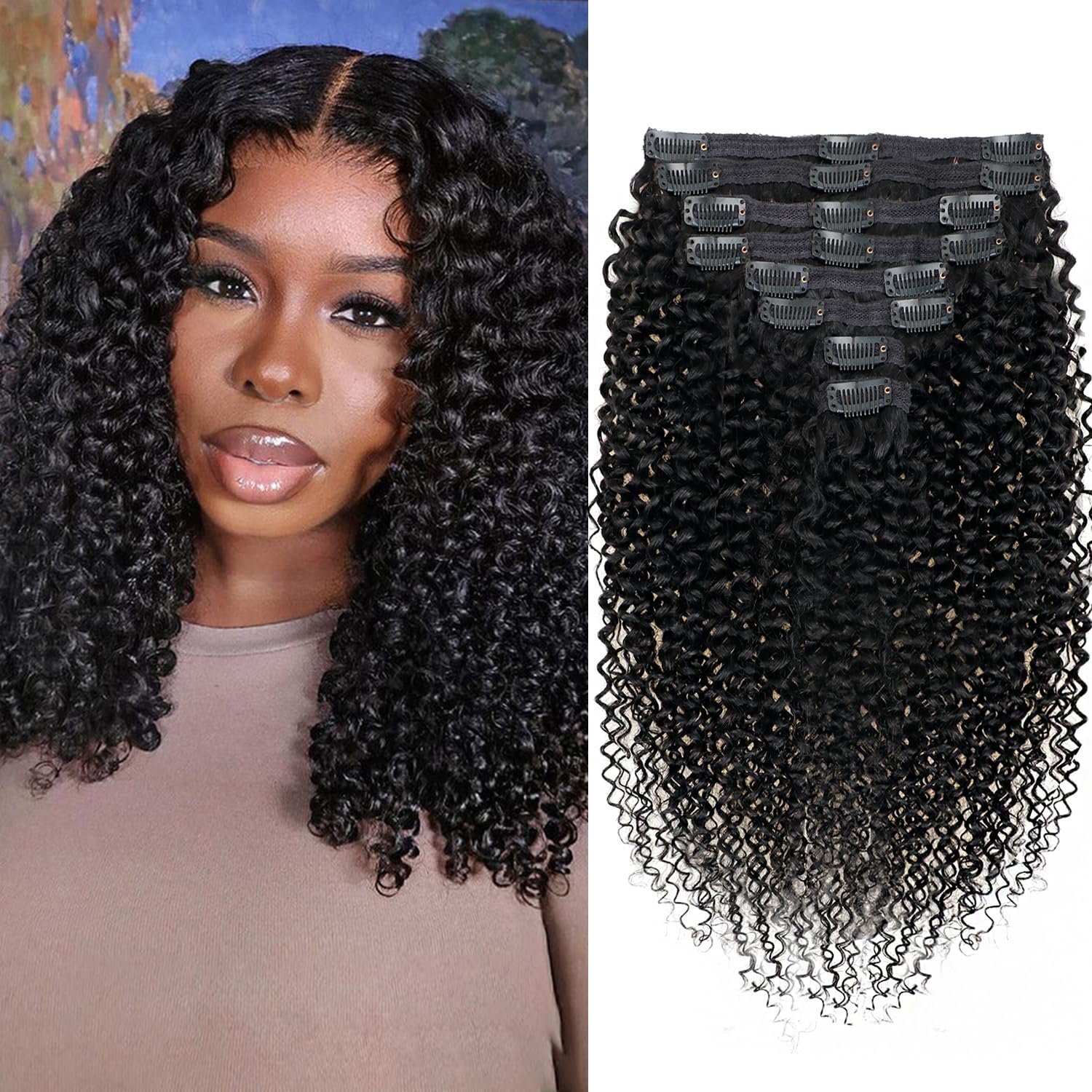 Amazon.com : Mihugass Curly Clip in Extension Human Hair 3C 4A Kinky ...