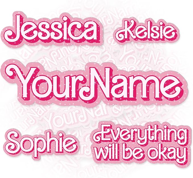 Amazon.com: Pink Doll Custom Name Sticker, Personalized Name Stickers ...