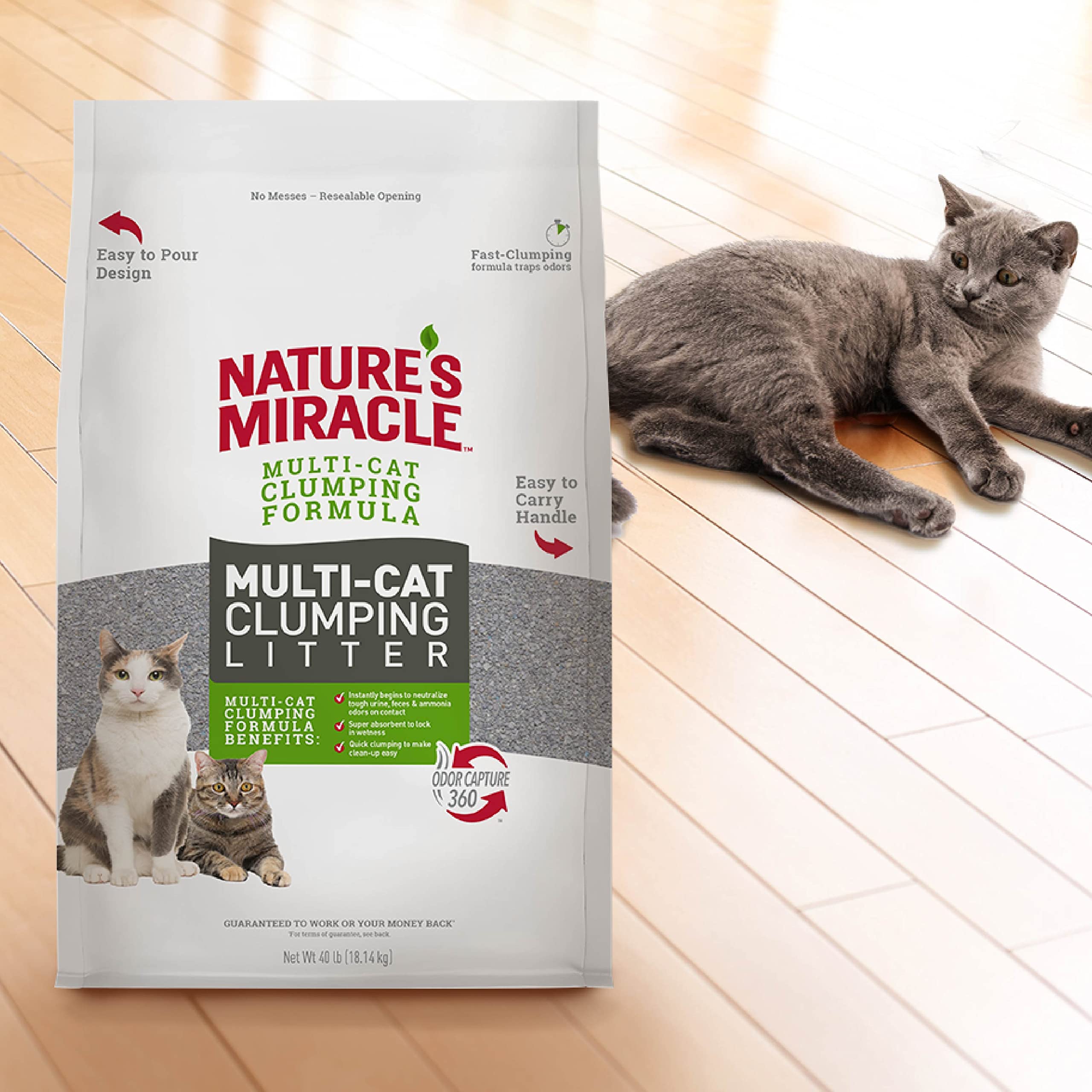 Nature's Miracle Multi-Cat Clumping Clay Litter, 40 lb, Fast Clumping ...
