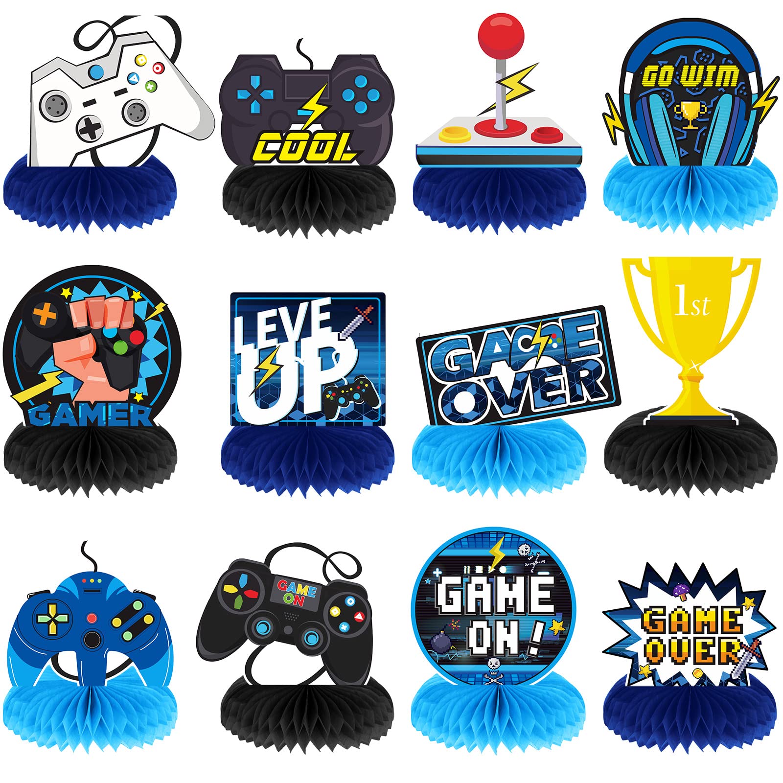 Buy Set of 12 Blue Video Game Theme Cutouts Video Game Honeycomb ...