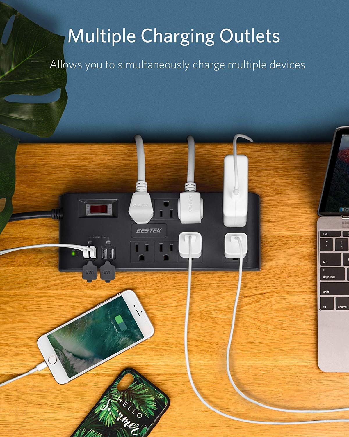 Snapklik.com : BESTEK 8-Outlet 6 Feet Extension Cord Power Strip