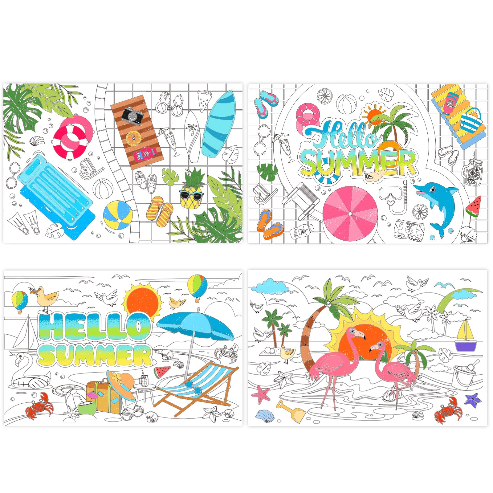 Amazon.com: Whaline 24Pcs Hello Summer Coloring Placemats Pool Beach ...
