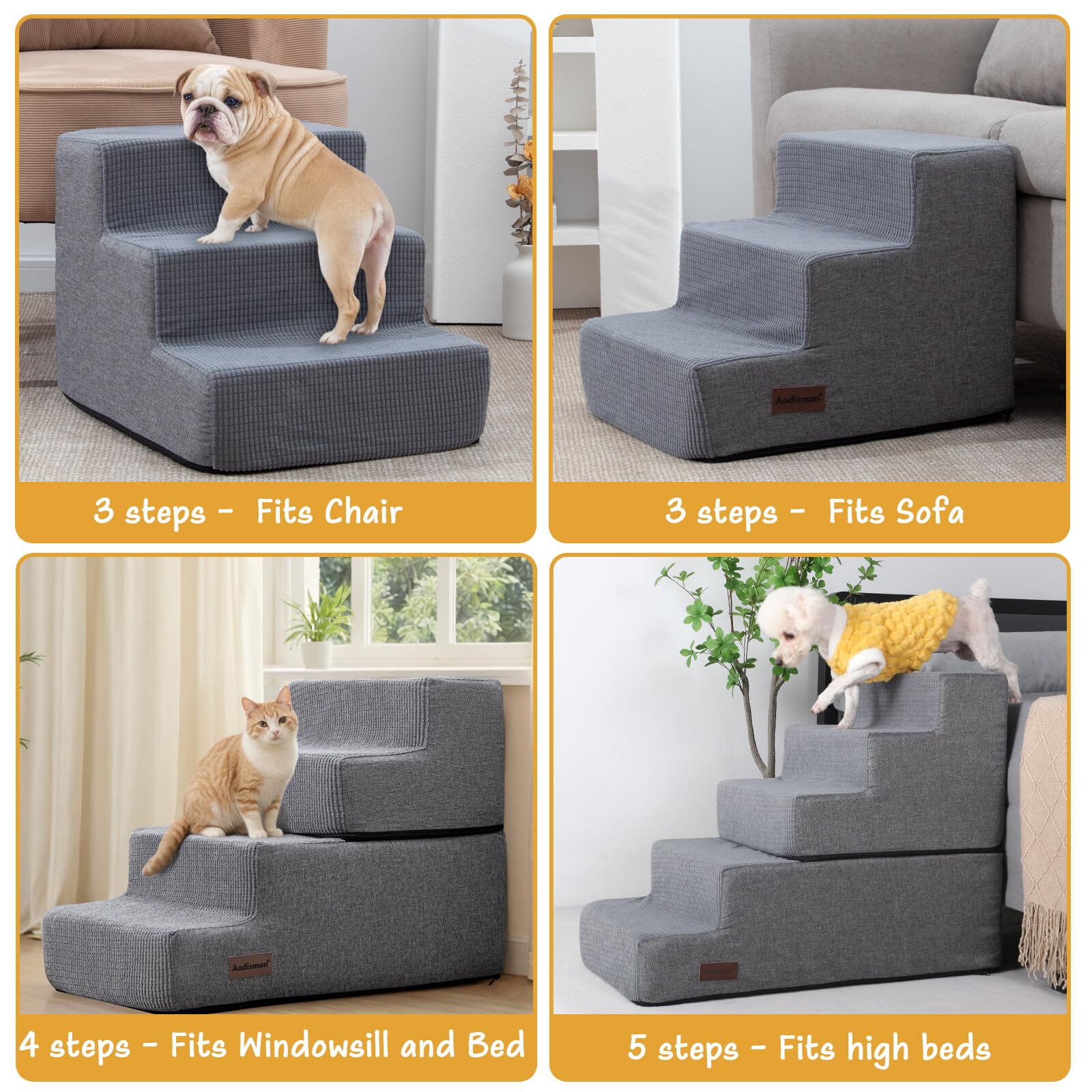 Snapklik.com : 5-Step Dog Stairs For High Beds, Non-Slip Pet Steps For ...