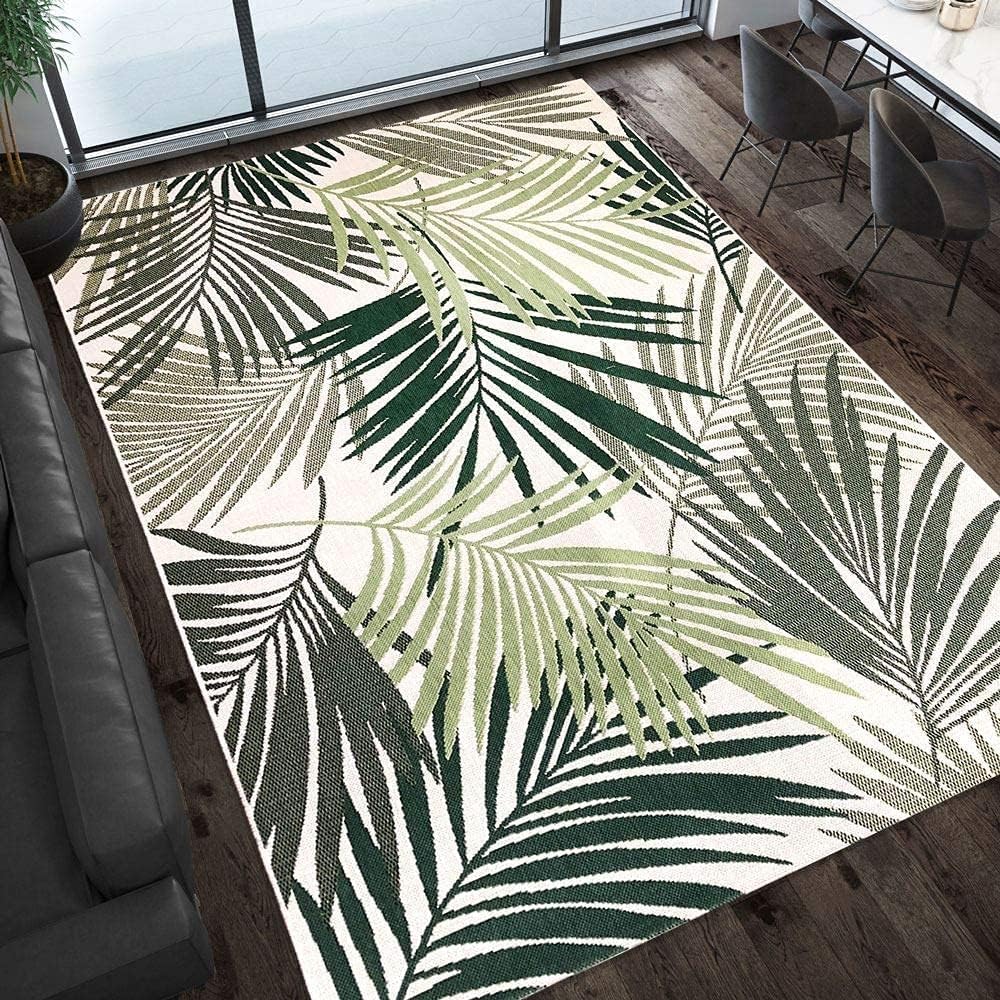 Modern Style Rugs Allbee Tropical Leaves Foliage Green Flatweave Indoor ...