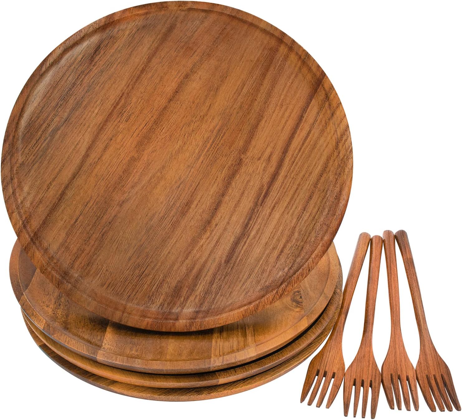 Amazon.com | WRIGHTMART Set of 4 Round Wooden Plates - Handcrafted ...
