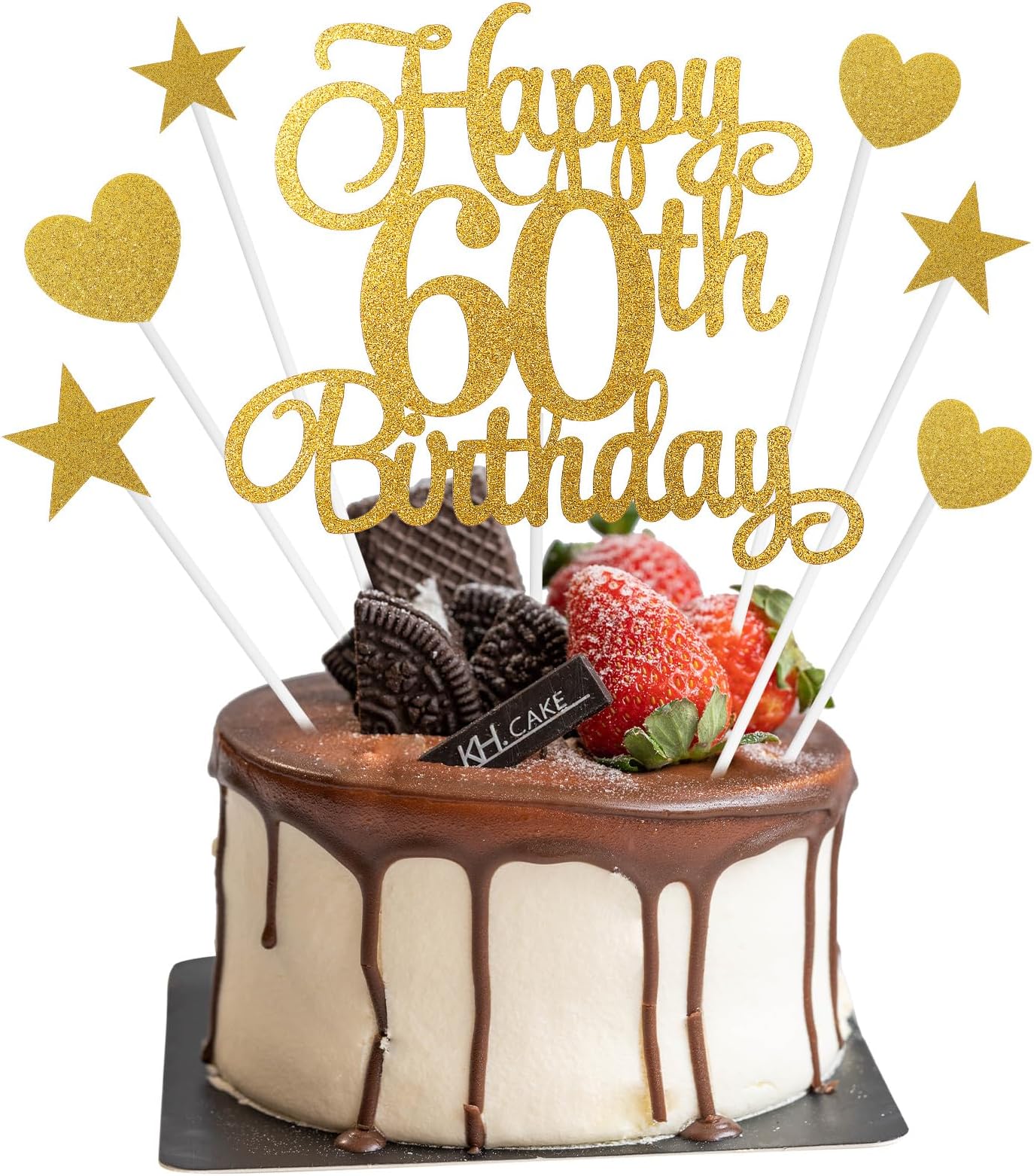 Amazon.com: Happy 60th Birthday Cake Topper, Gold Glitter 60th Birthday ...