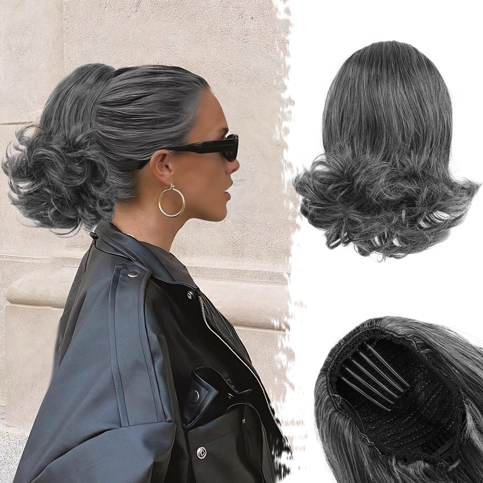 Amazon.com : BARSDAR Short Gray Ponytail Extension - 10 Inch Wavy ...