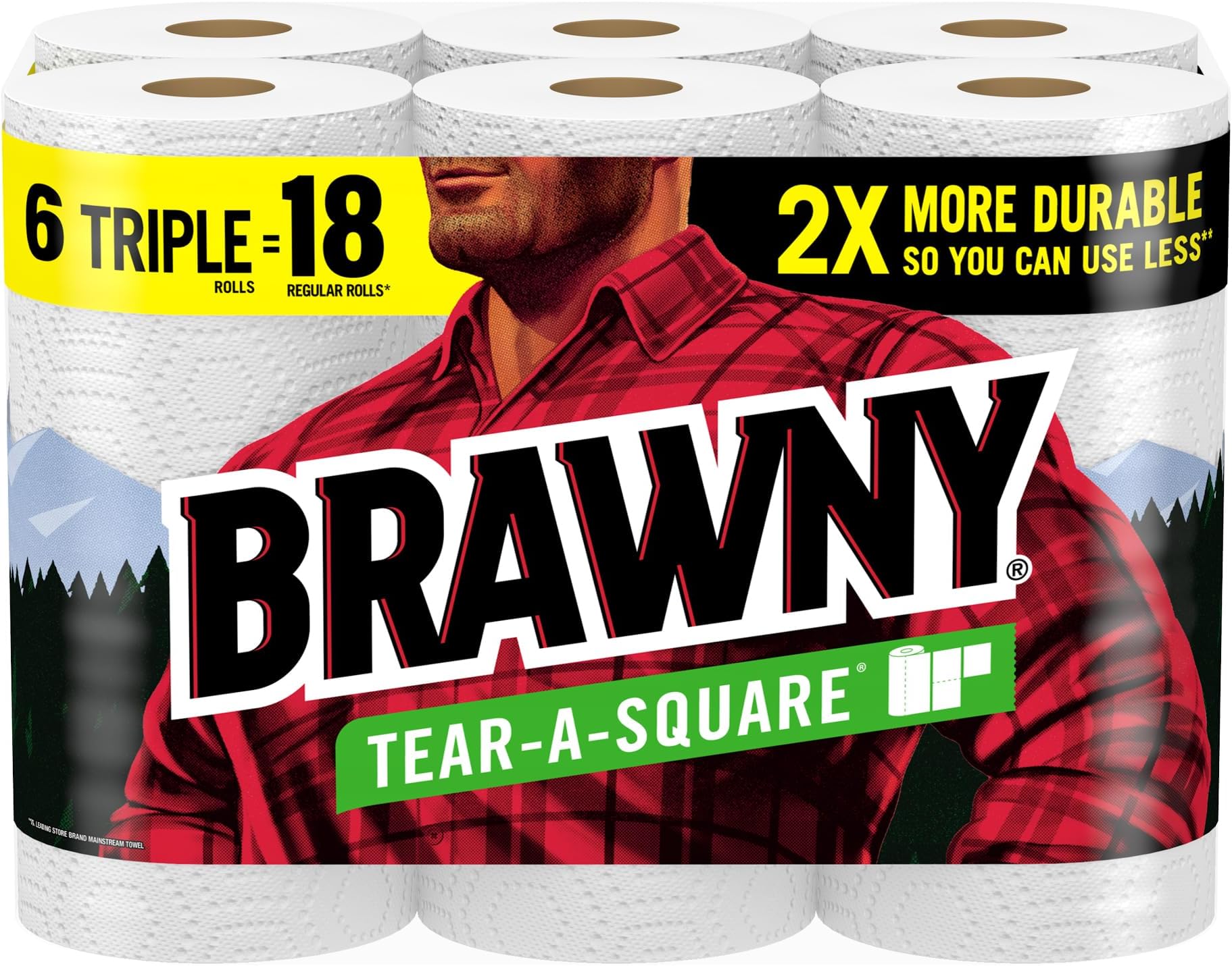 Amazon.com: Brawny Tear-A-Square Paper Towels, 6 Double Rolls = 12 ...