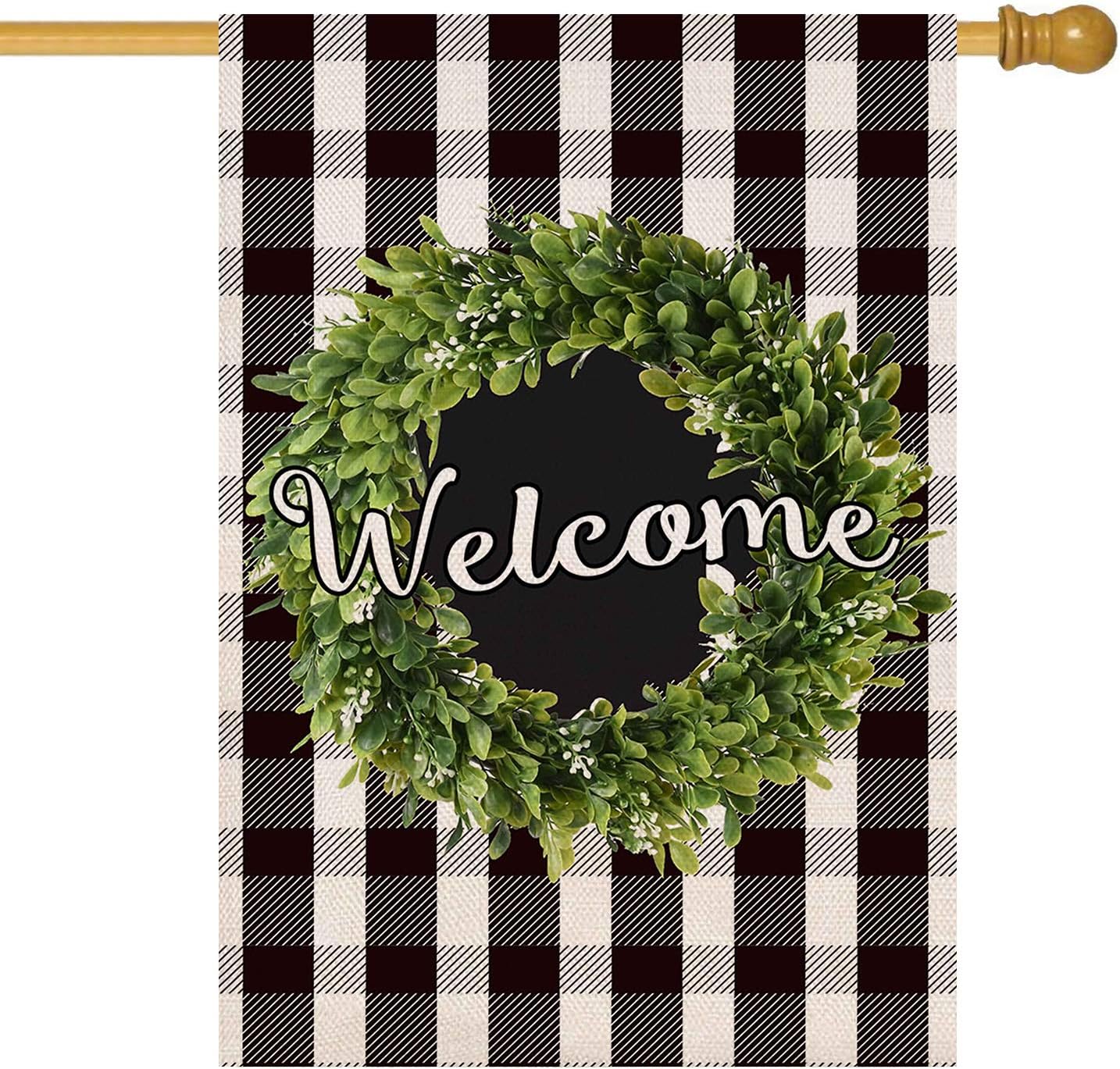 Amazon.com : Baccessor Spring Boxwood Wreath Welcome House Flag ...