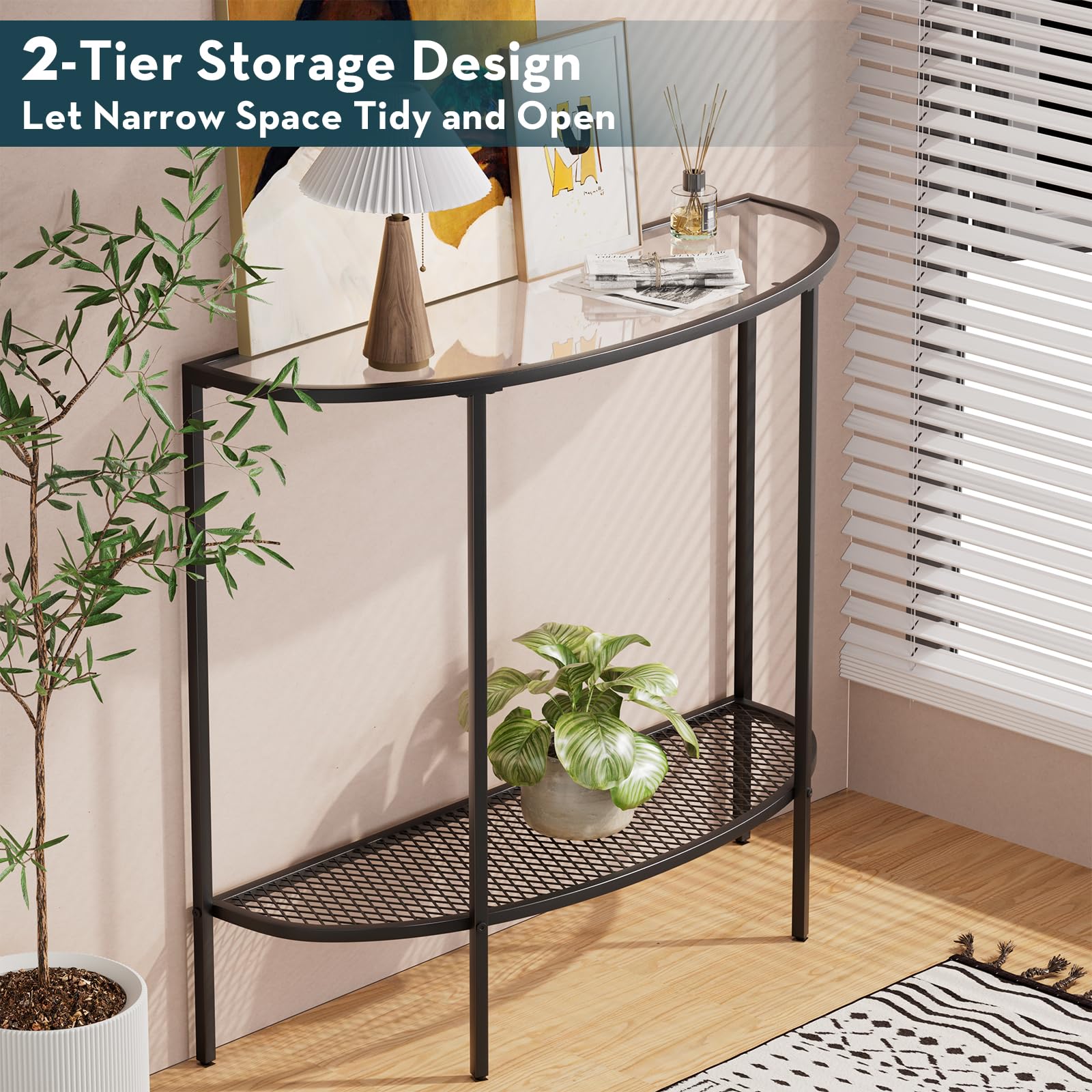 Snapklik.com : SAYGOER Glass Half Moon Console Table 2 Tier Narrow ...