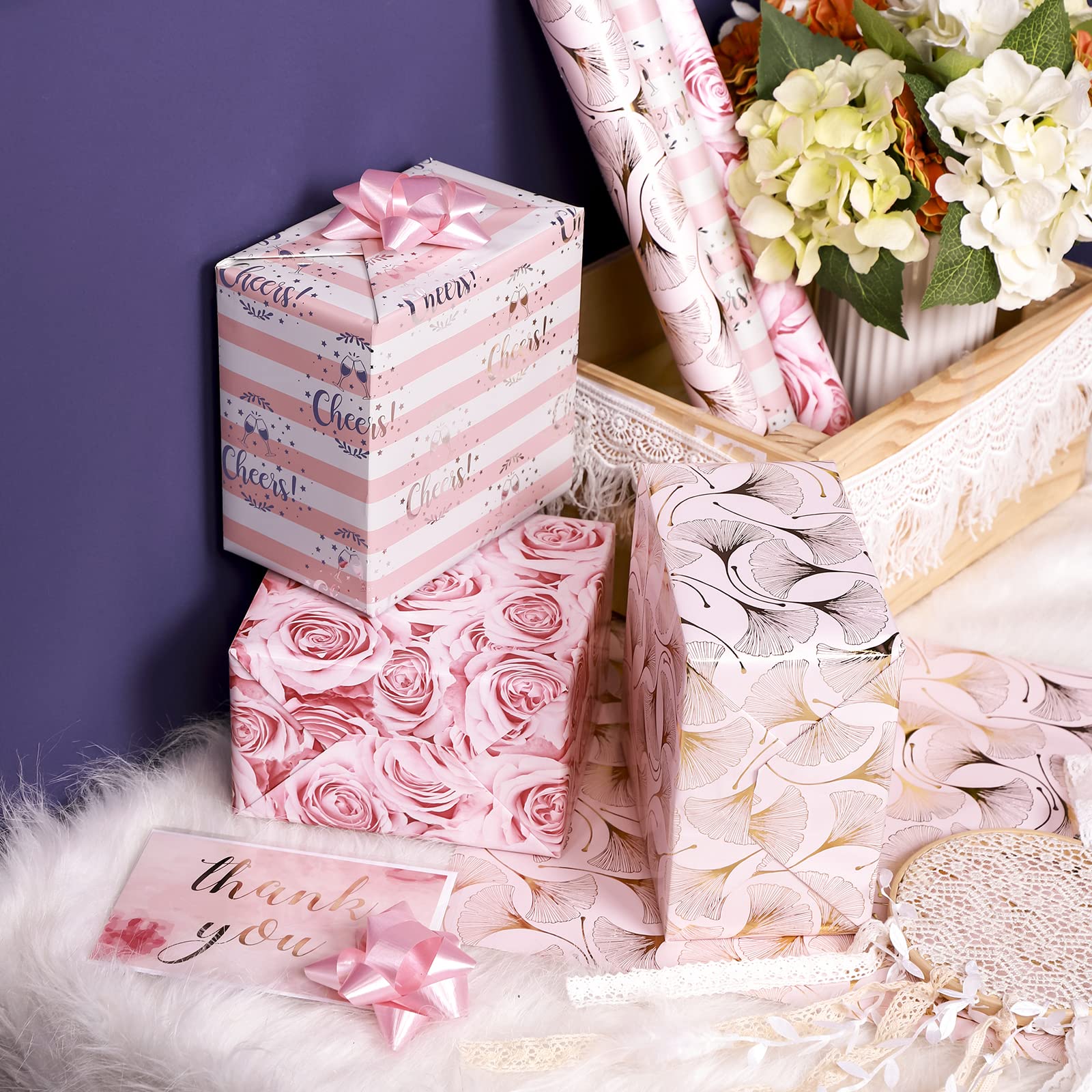 Snapklik.com : MAYPLUSS Pink Wrapping Paper Roll - Mini Roll - 17in X ...