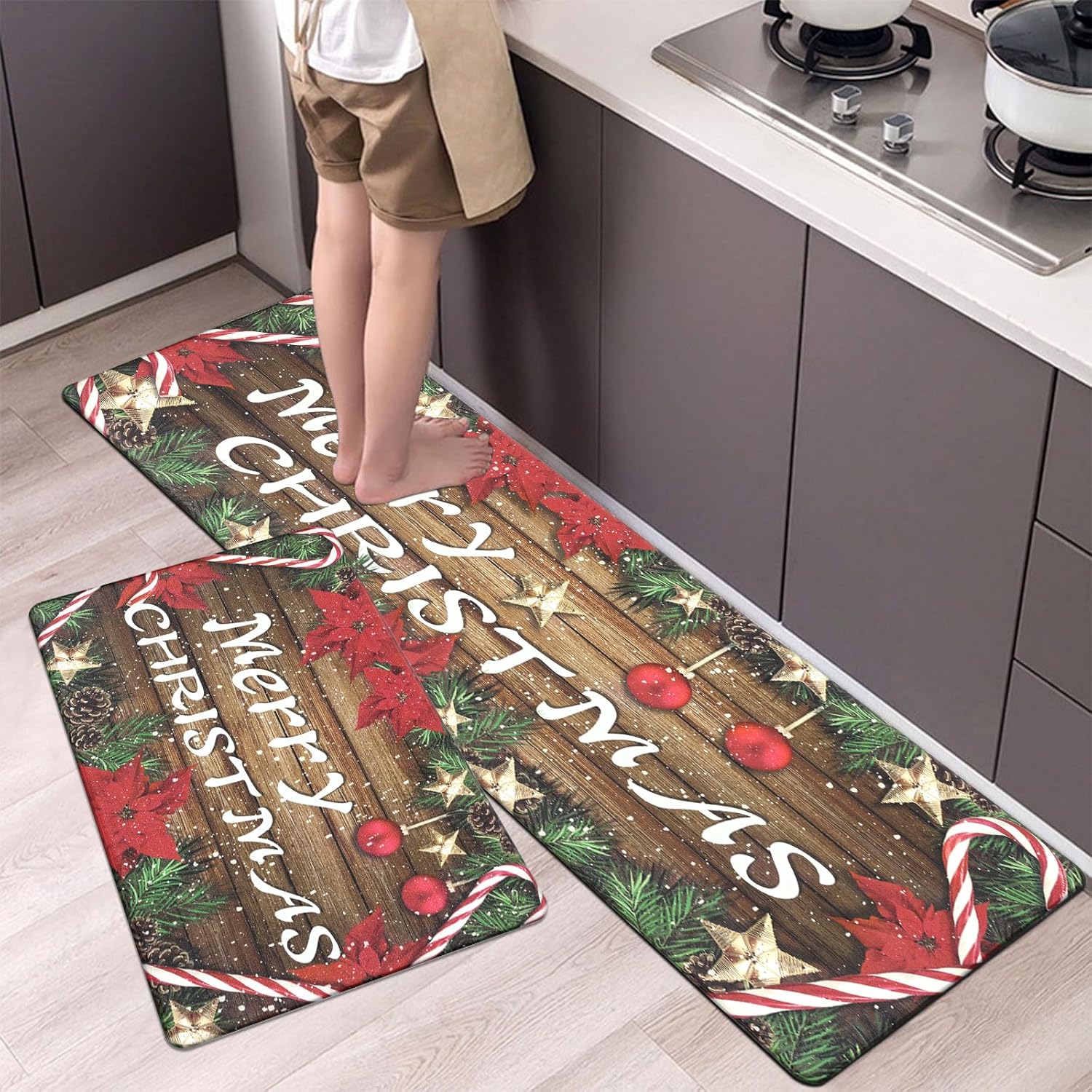 Amazon.com: Ileading Christmas Kitchen Rugs Set of 2, Merry Christmas ...