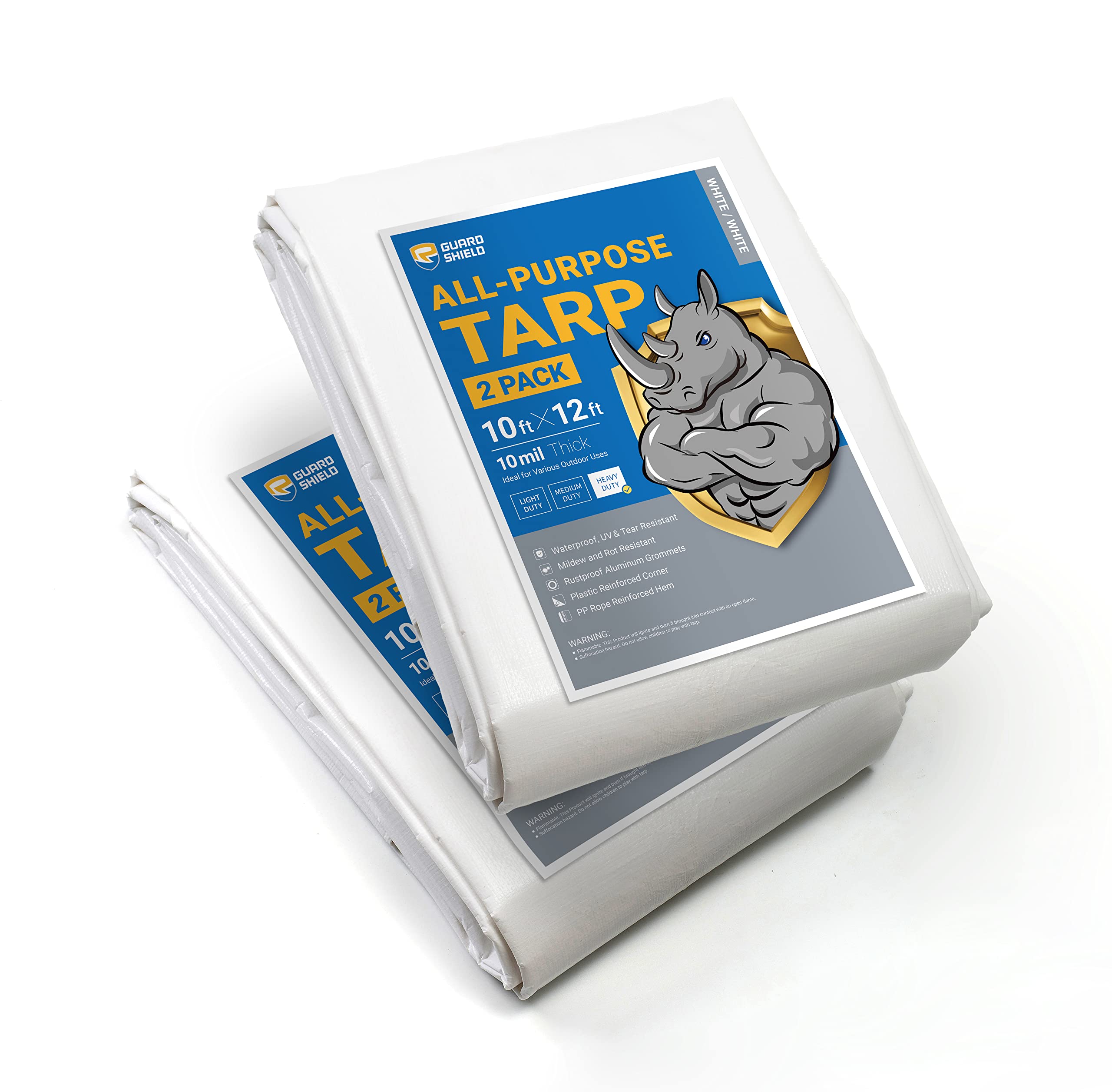 GUARD SHIELD Tarps Heavy Duty Waterproof 10x12 Feet White Poly Tarp ...