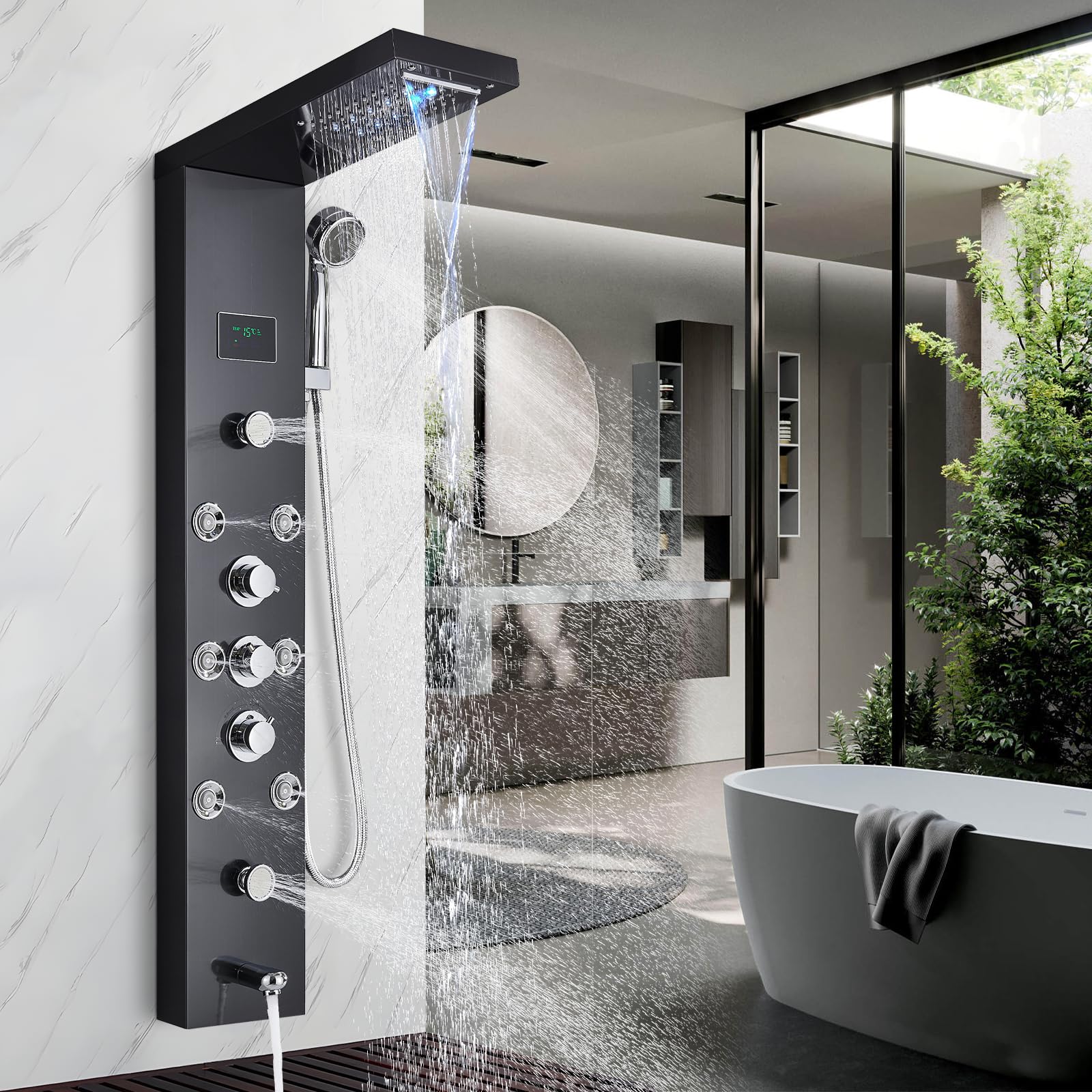 LED Paneles de Ducha 7 Funciones Torre de Ducha Cascadas y Duchas de ...