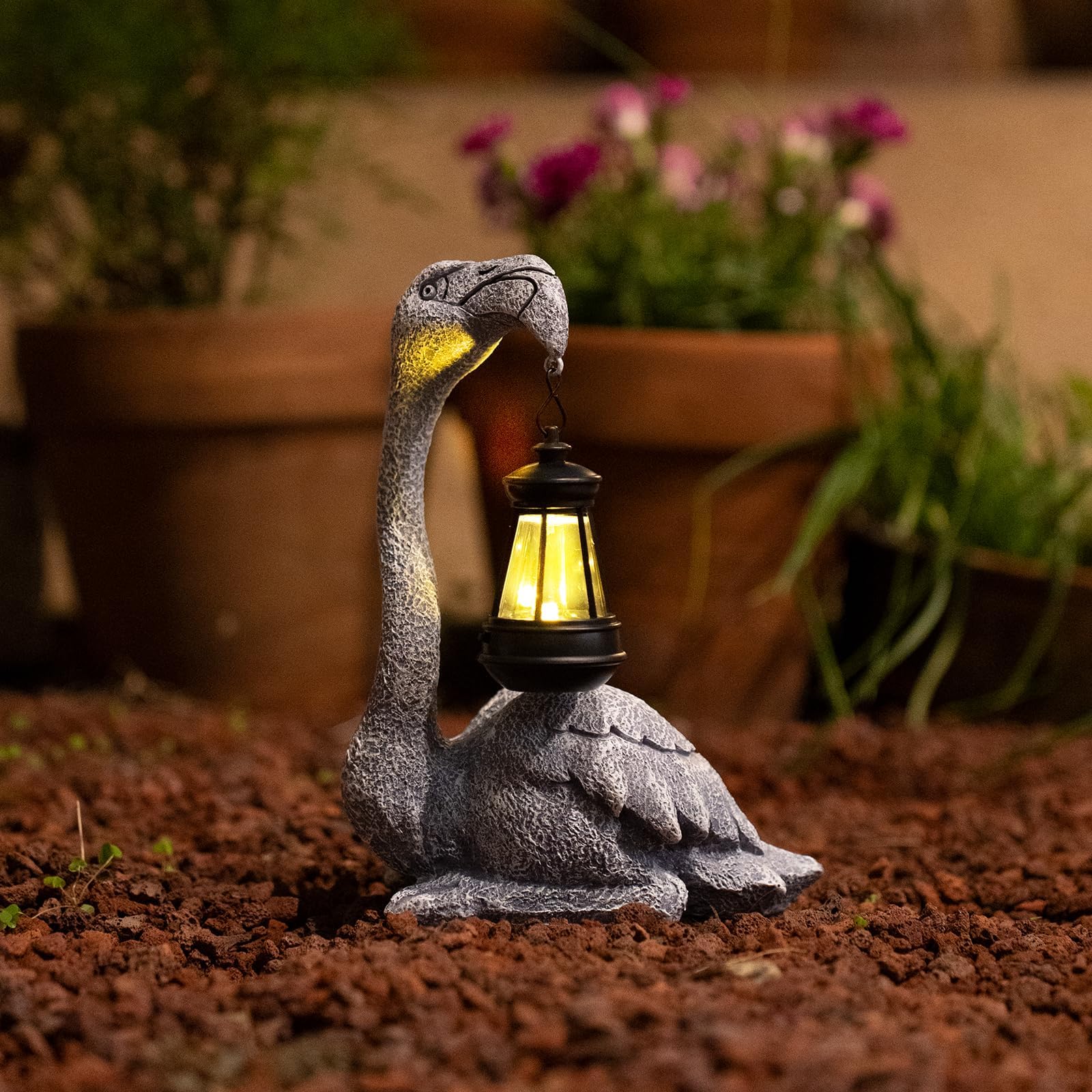 Solar-Powered Flamingo Statue - Resin Garden Decor for Lawn and Patio ...
