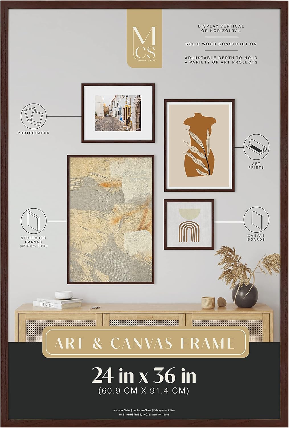 Amazon.com: MCS Gallery Wooden Frame for Canvas, Art Boards, Photos and more, Walnut, 24x36 Inch