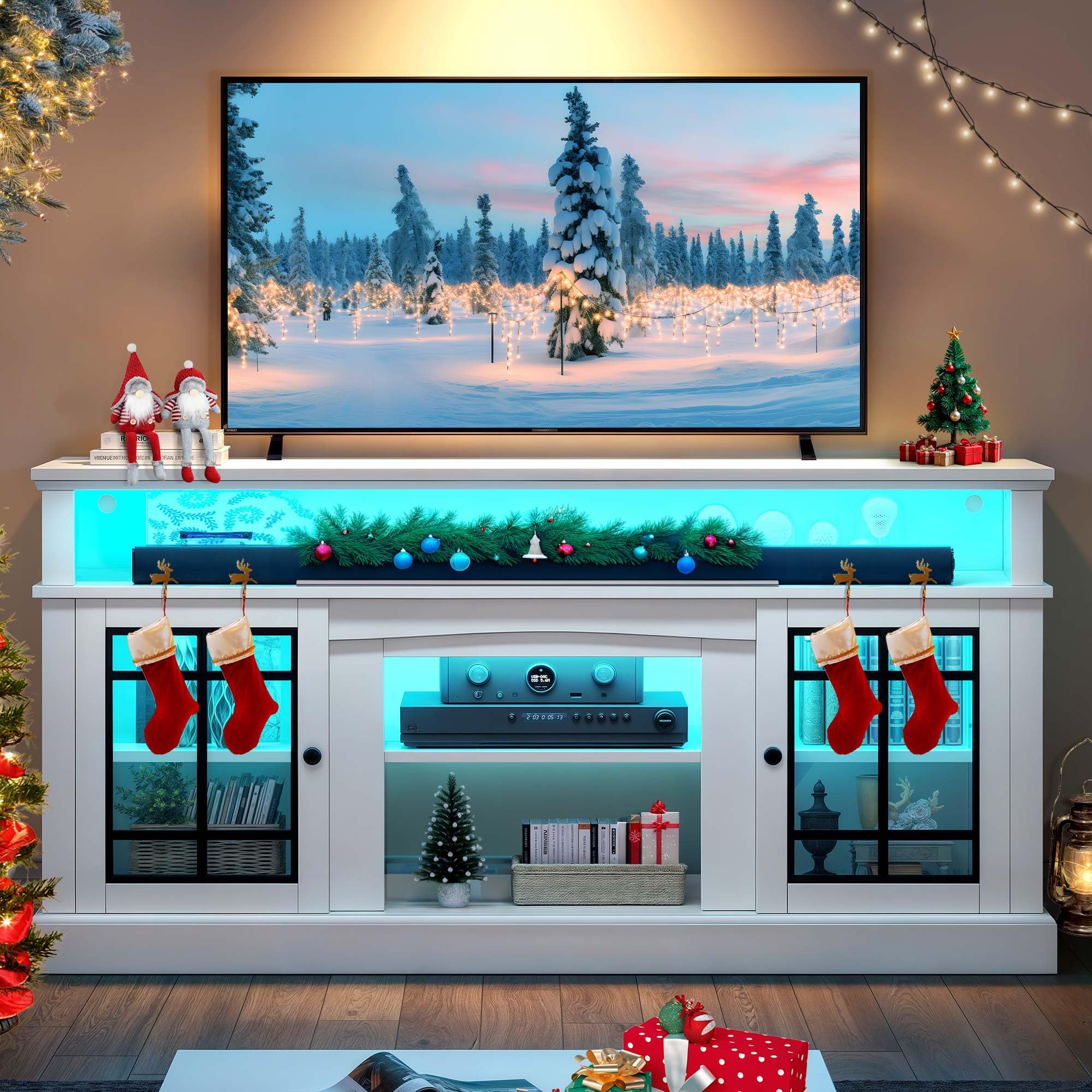 Buy YITAHOMEWhite TV Stand for 75/65 Inch TVs, 32'' Tall Mid Century ...