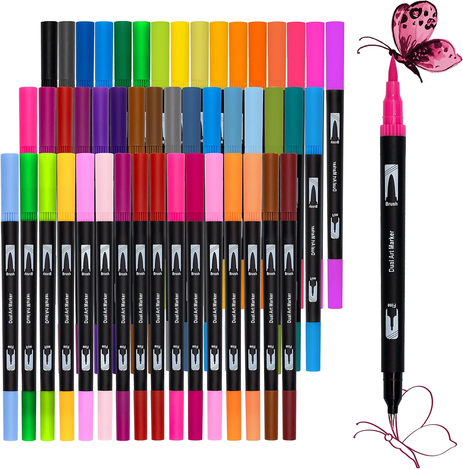 Colouring Pens for Adults Pack of 48 – Dual Tip Brush Pens for ...