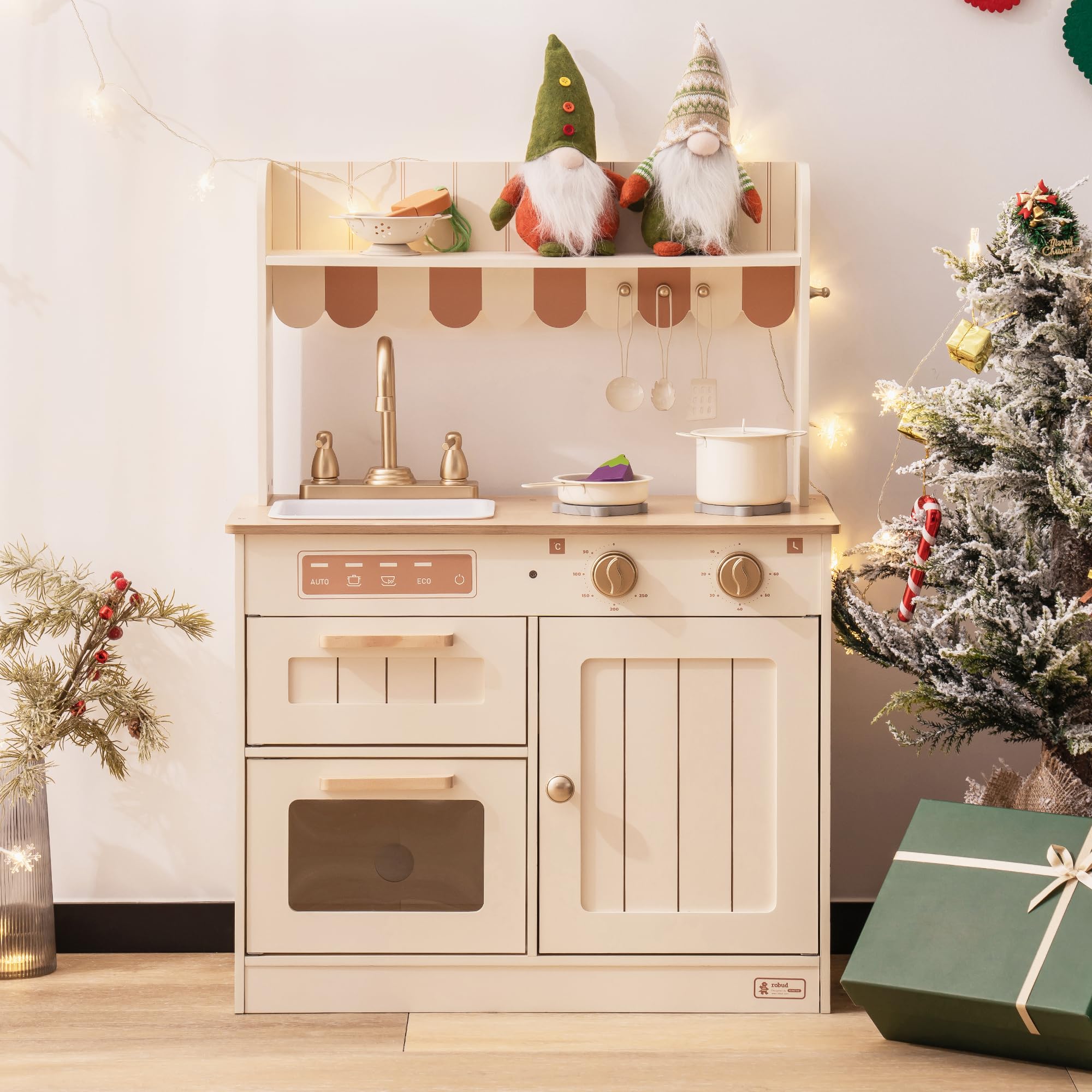 ROBOTIME Play Kitchen for Kids Toddlers, Wooden Pretend Play Kitchen ...