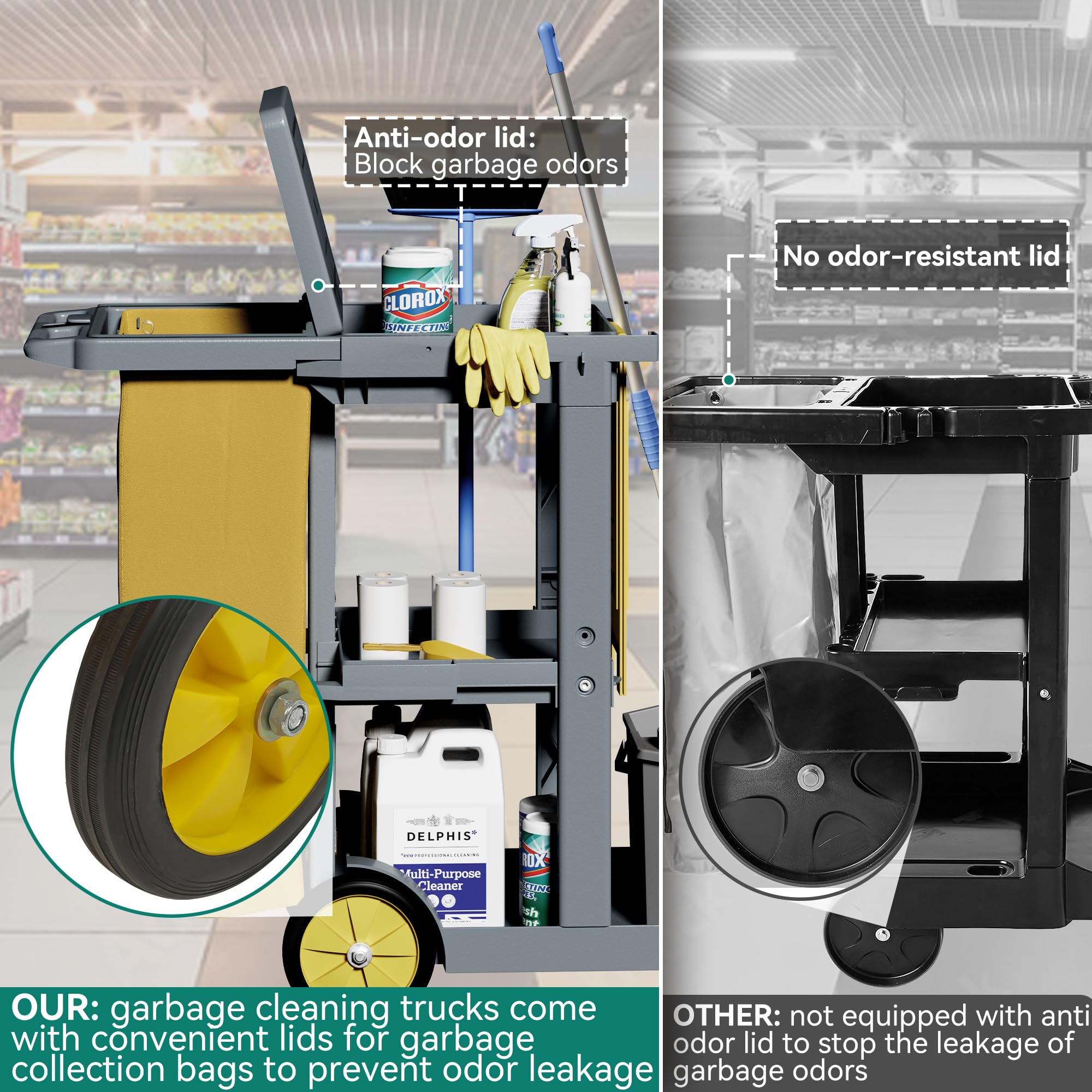 Snapklik.com : YITAHOME Janitorial Cart, Cleaning Carts On Wheels, 3 ...