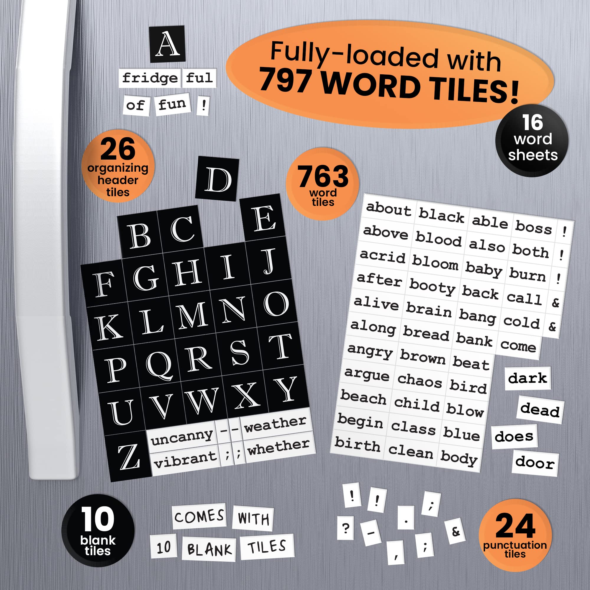 Snapklik.com : Poetry Tiles Essential Kit - 797 Word Magnets For Fridge ...