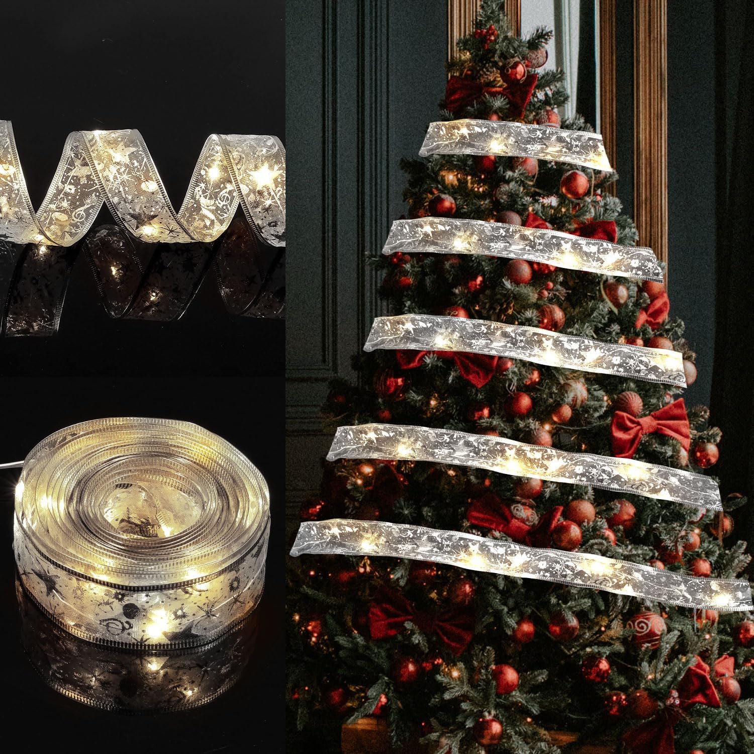 NQEUEPN 32 ft LED Ribbon Lights - 100 Christmas Fairy Lights for Tree ...