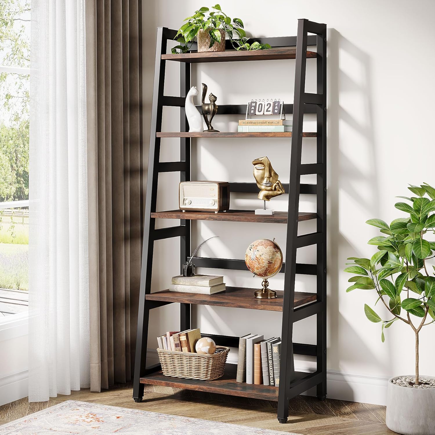 Tribesigns 5-Tier Bookshelf Industrial Bookcase, 5 Shelf Ladder Shelf ...