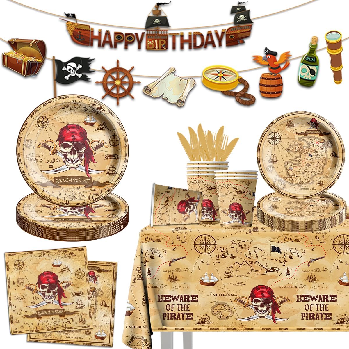 Amazon.com: Pirate Party Supplies - 142Pieces Beware of the Pirate ...